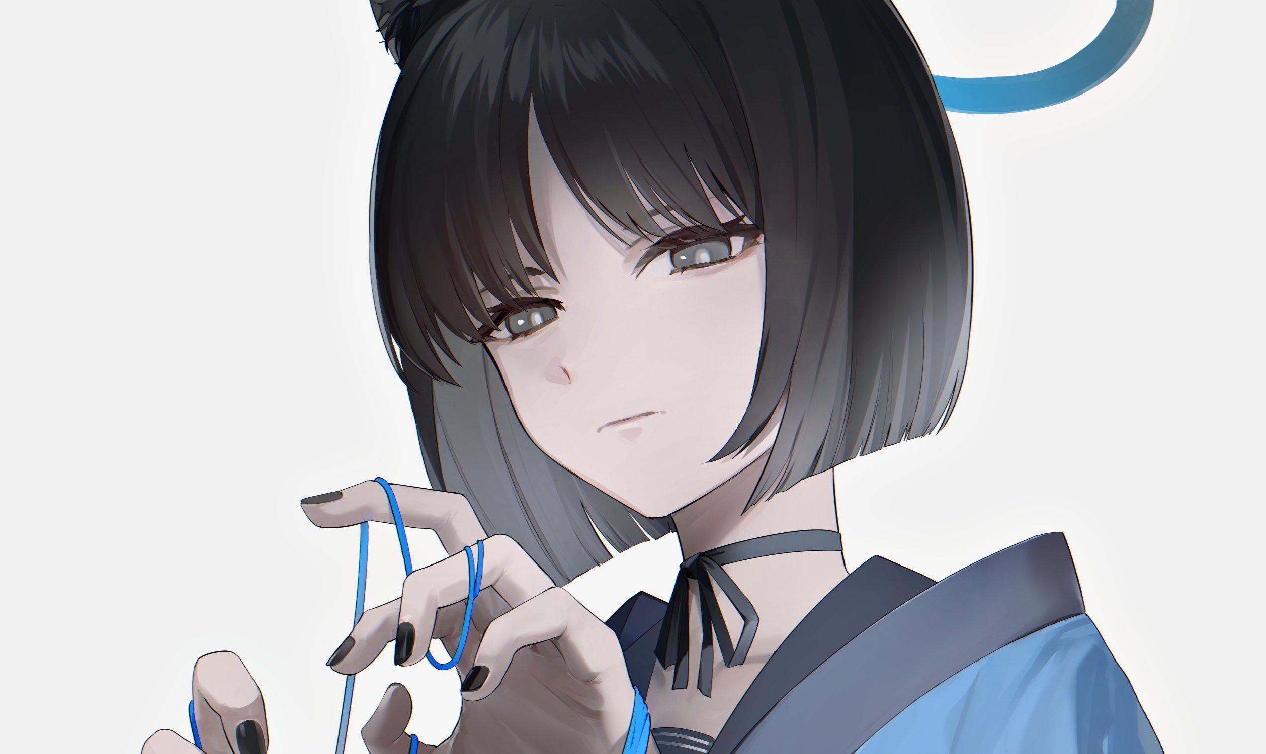Safebooru - 1girl animal ear fluff animal ears black choker black hair black nails blue archive ...