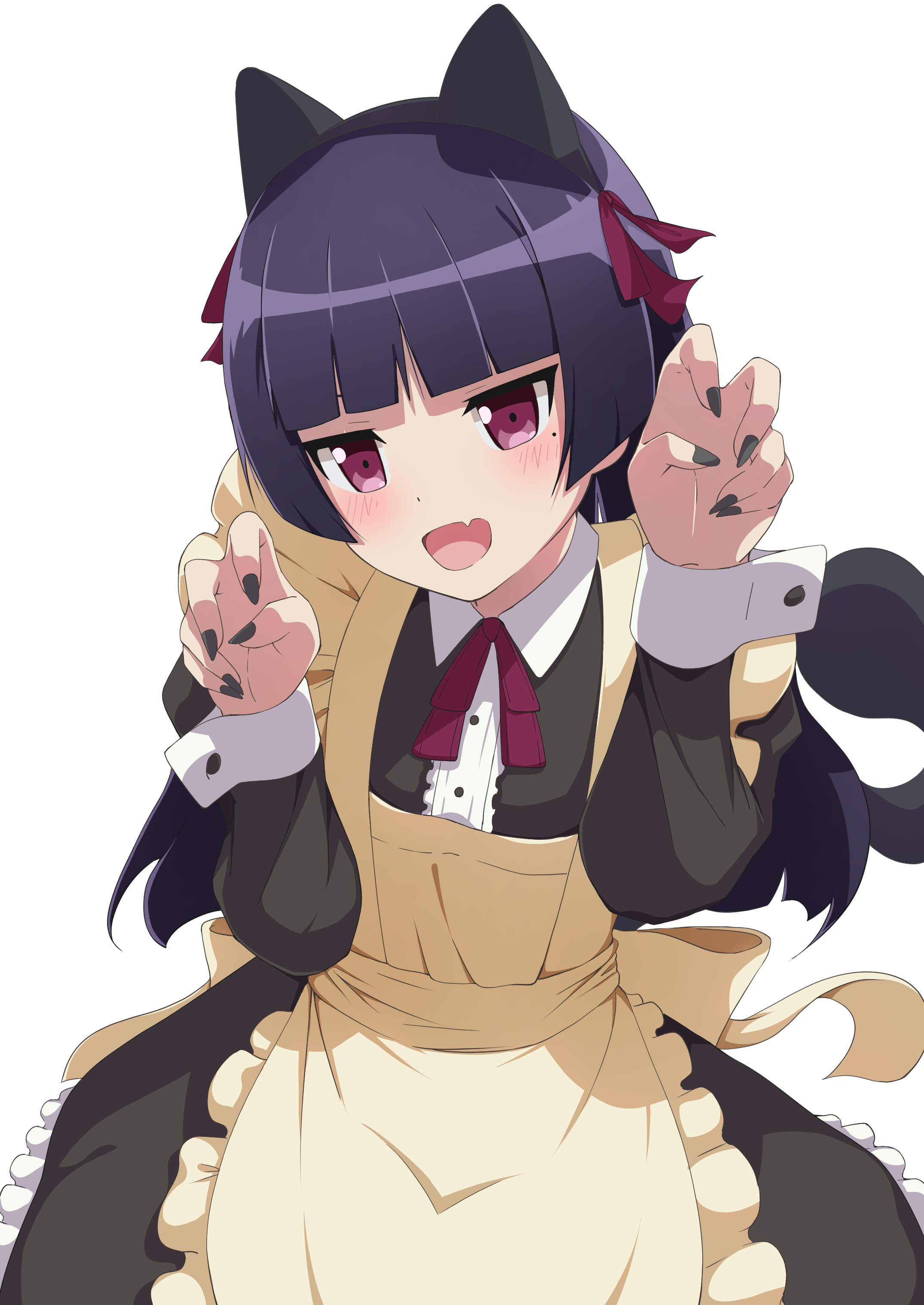 Safebooru - 1girl absurdres animal ears apron black dress black hair black nails blush cat ears ...