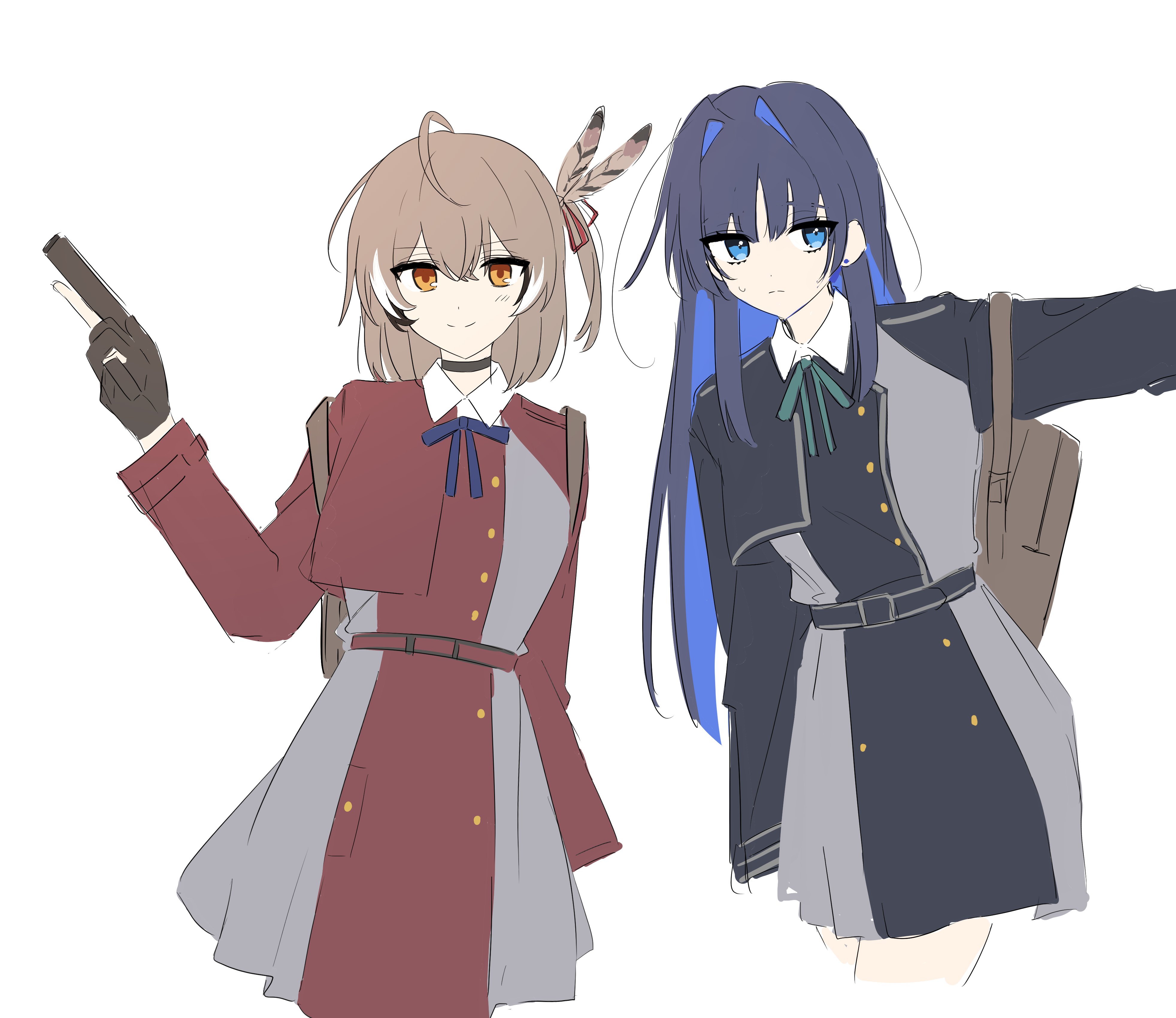 Safebooru - 2girls absurdres alternate hairstyle bag belt black choker black hair blue belt blue ...