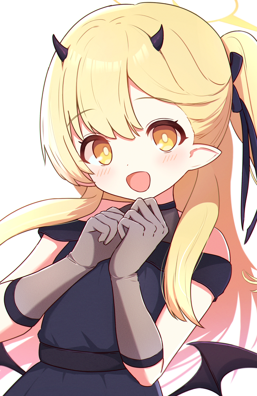 Safebooru - 1girl black dress black gloves black horns black wings blonde hair blue archive ...
