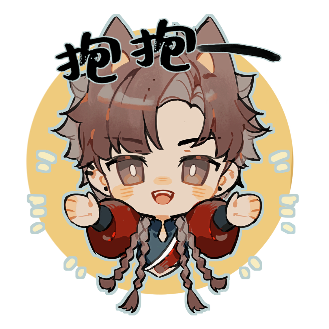 Safebooru - 1boy animal ears black shirt blue outline blunt bangs blush stickers bracer braid ...