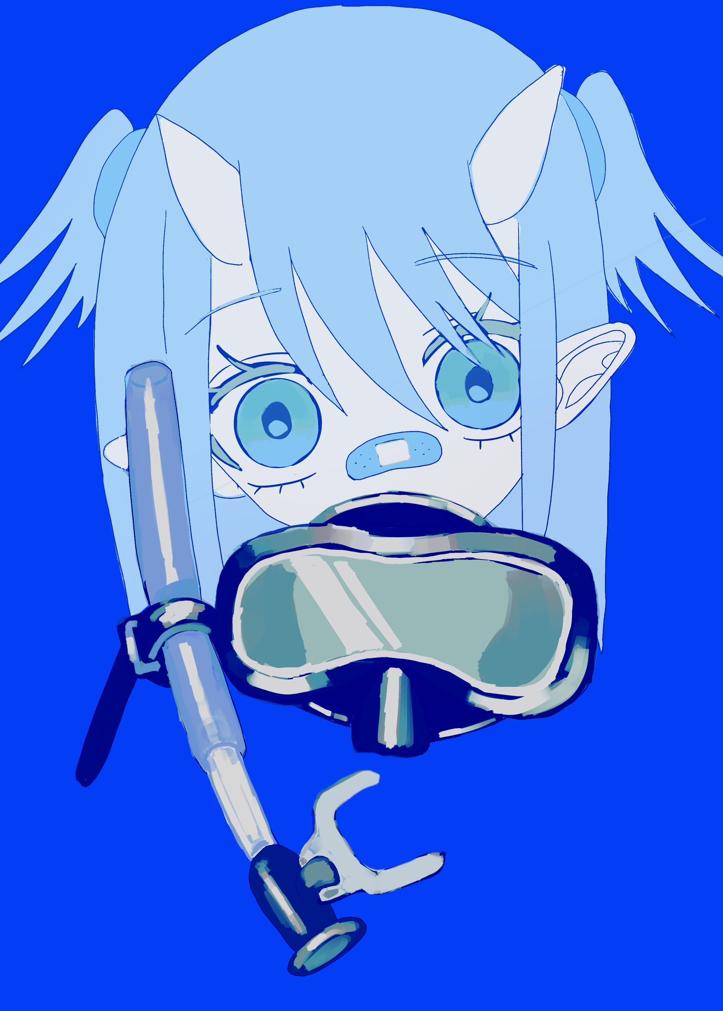 Safebooru - 1girl bandaid bandaid on face bandaid on nose blue background blue eyes blue hair ...