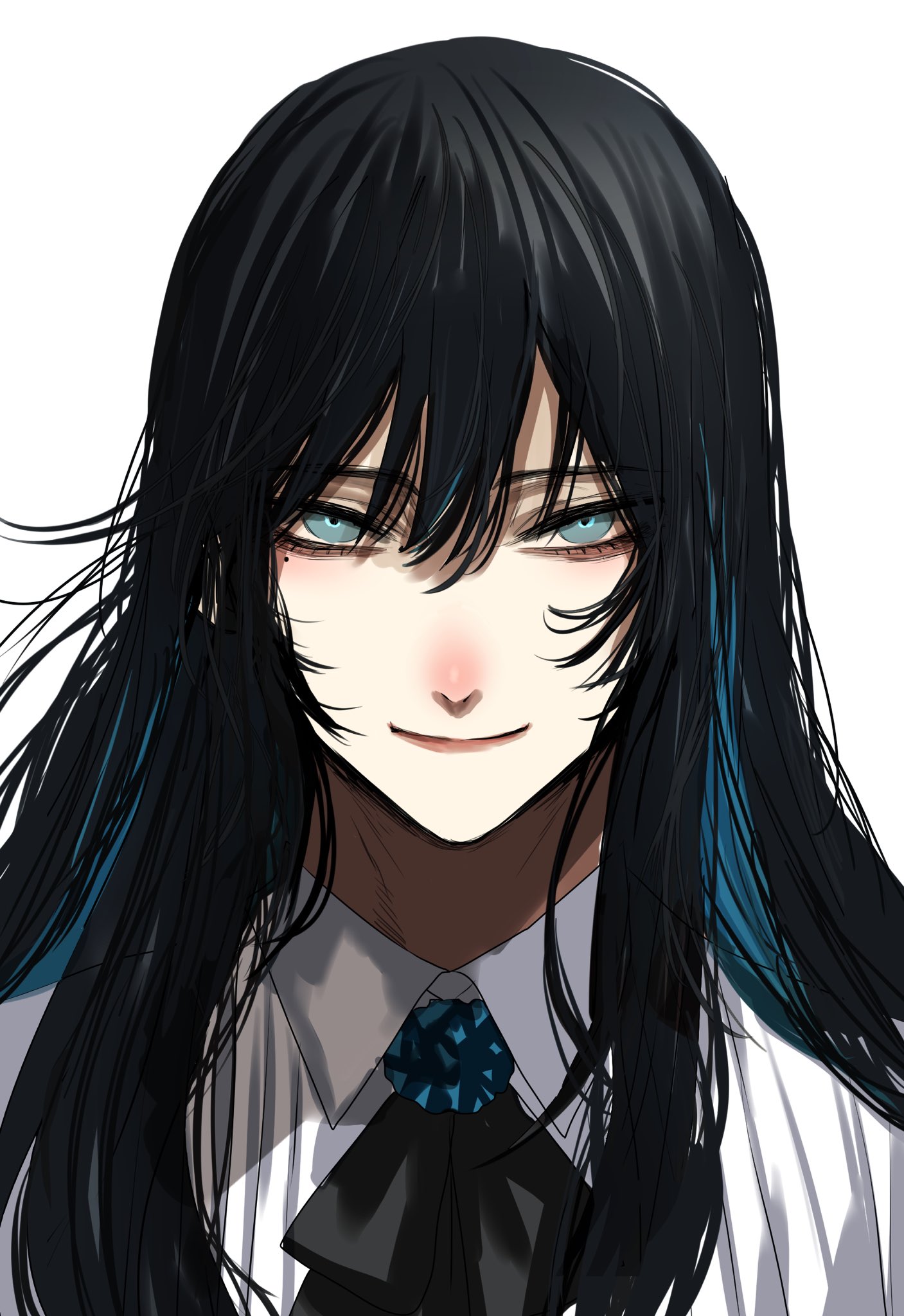 Safebooru - 1girl ado (utaite) black bow black bowtie black hair blue eyes blue hair bow bowtie ...