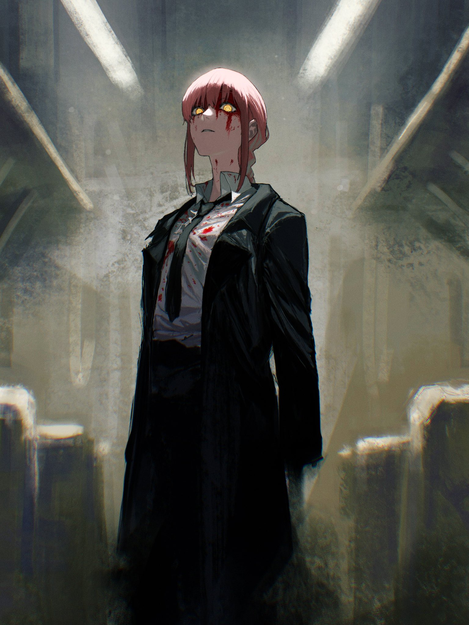 Safebooru - 1girl black coat black pants blood blood on clothes blood on face braid chainsaw man ...