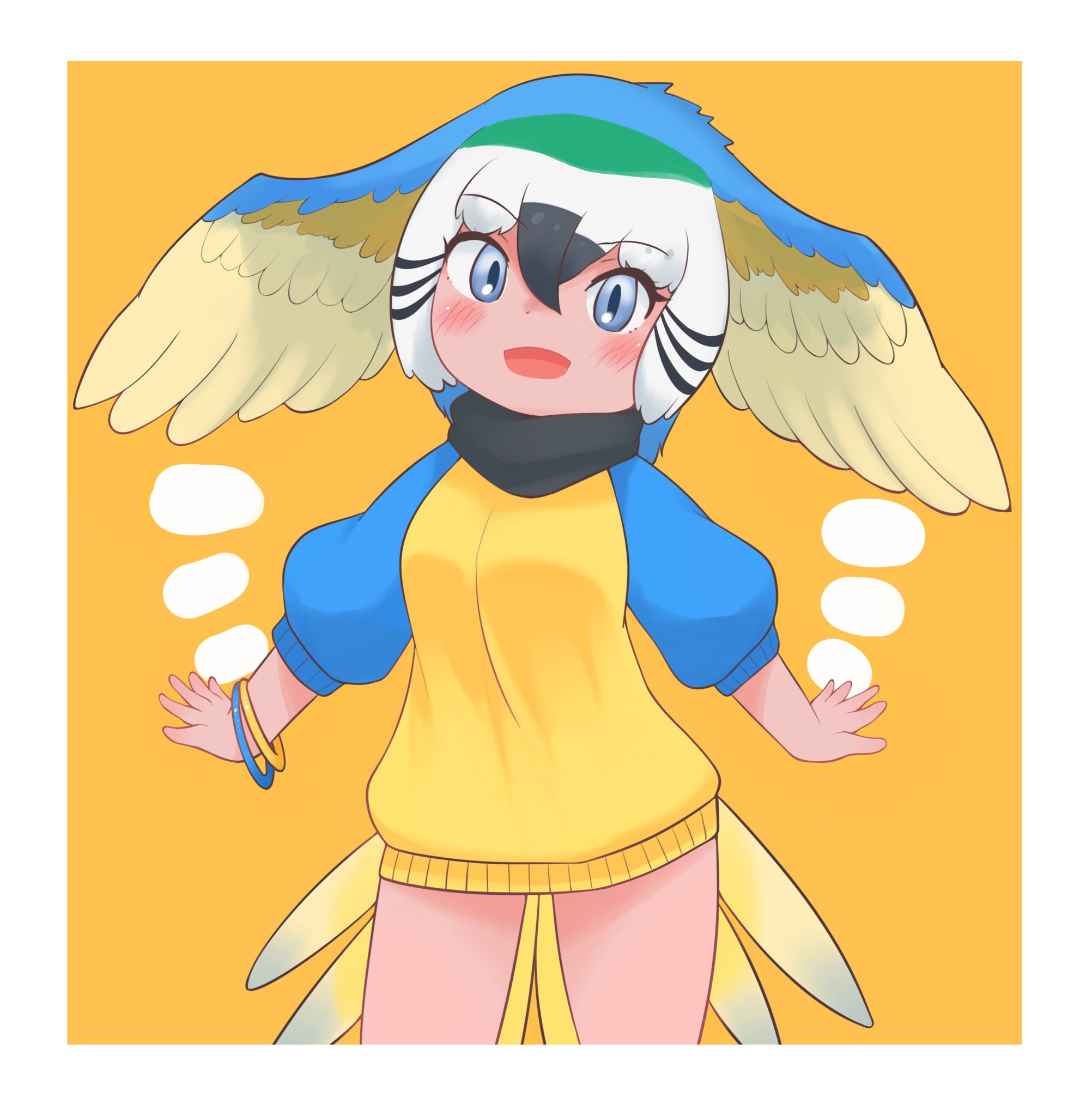 Safebooru - 1girl bird girl bird tail bird wings black hair black scarf blonde hair blue-and ...