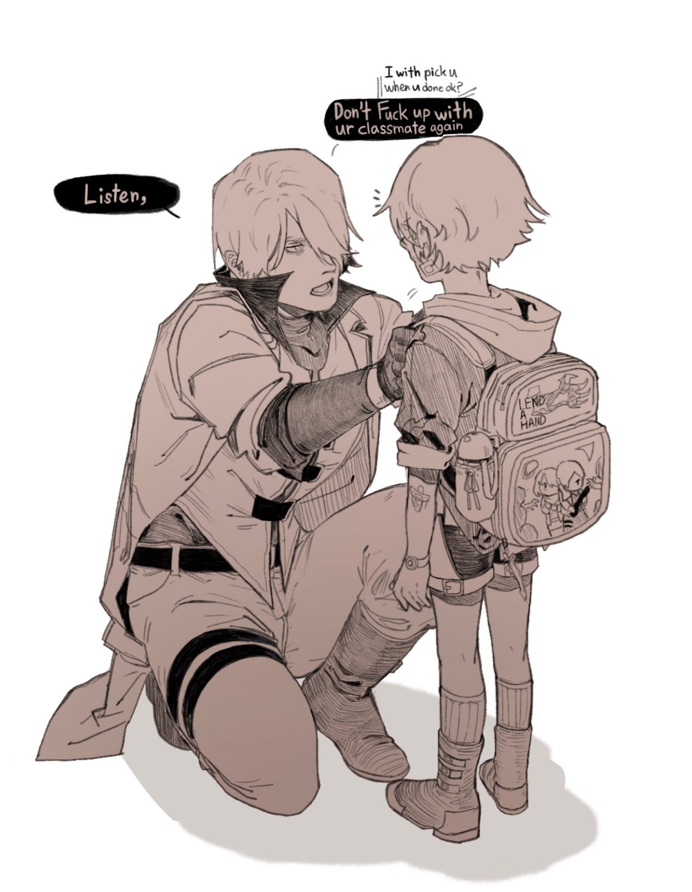 Safebooru - 2boys aged down backpack bag black gloves child coat dante (devil may cry) devil may ...