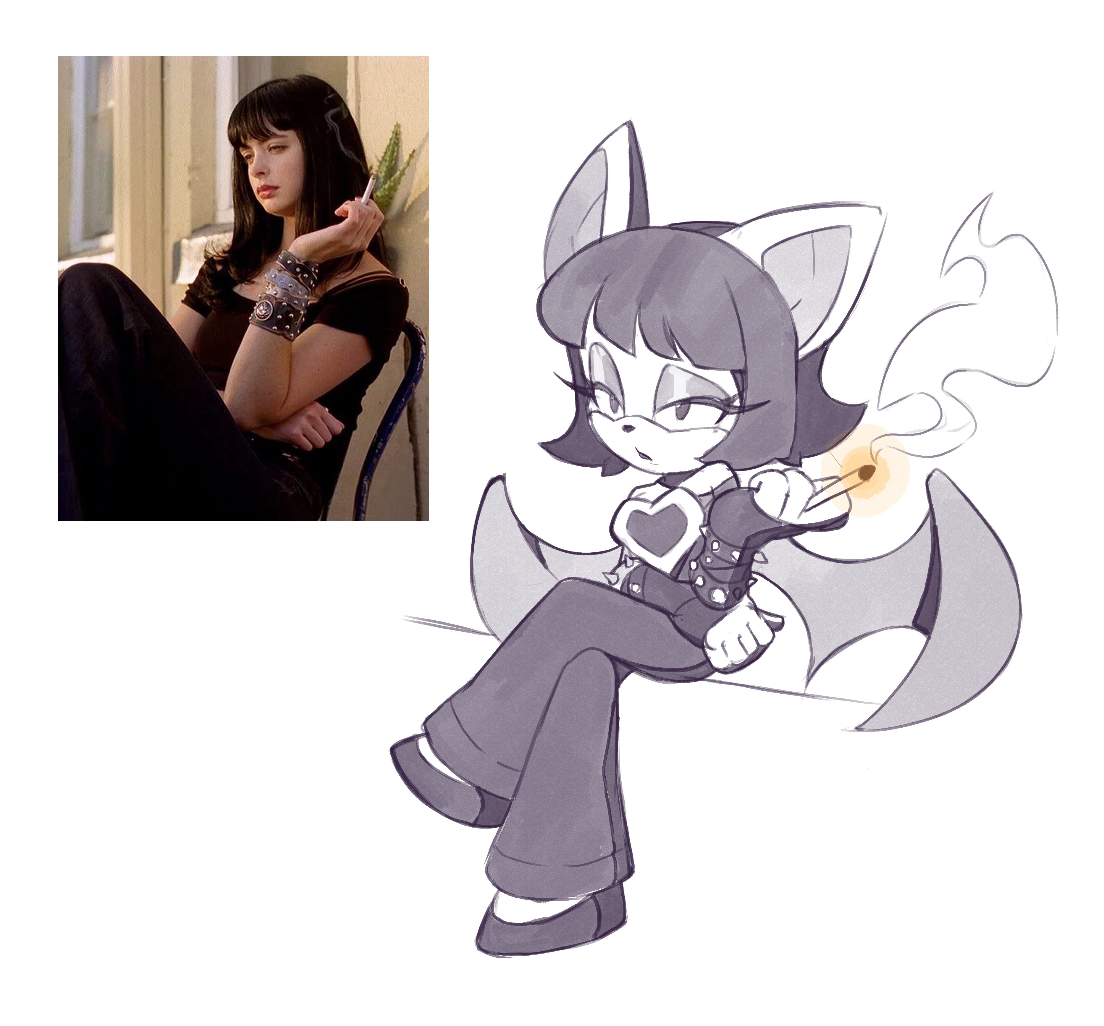 Safebooru - absurdres animal ears bat ears bat wings breaking bad cigarette closed mouth crossed ...
