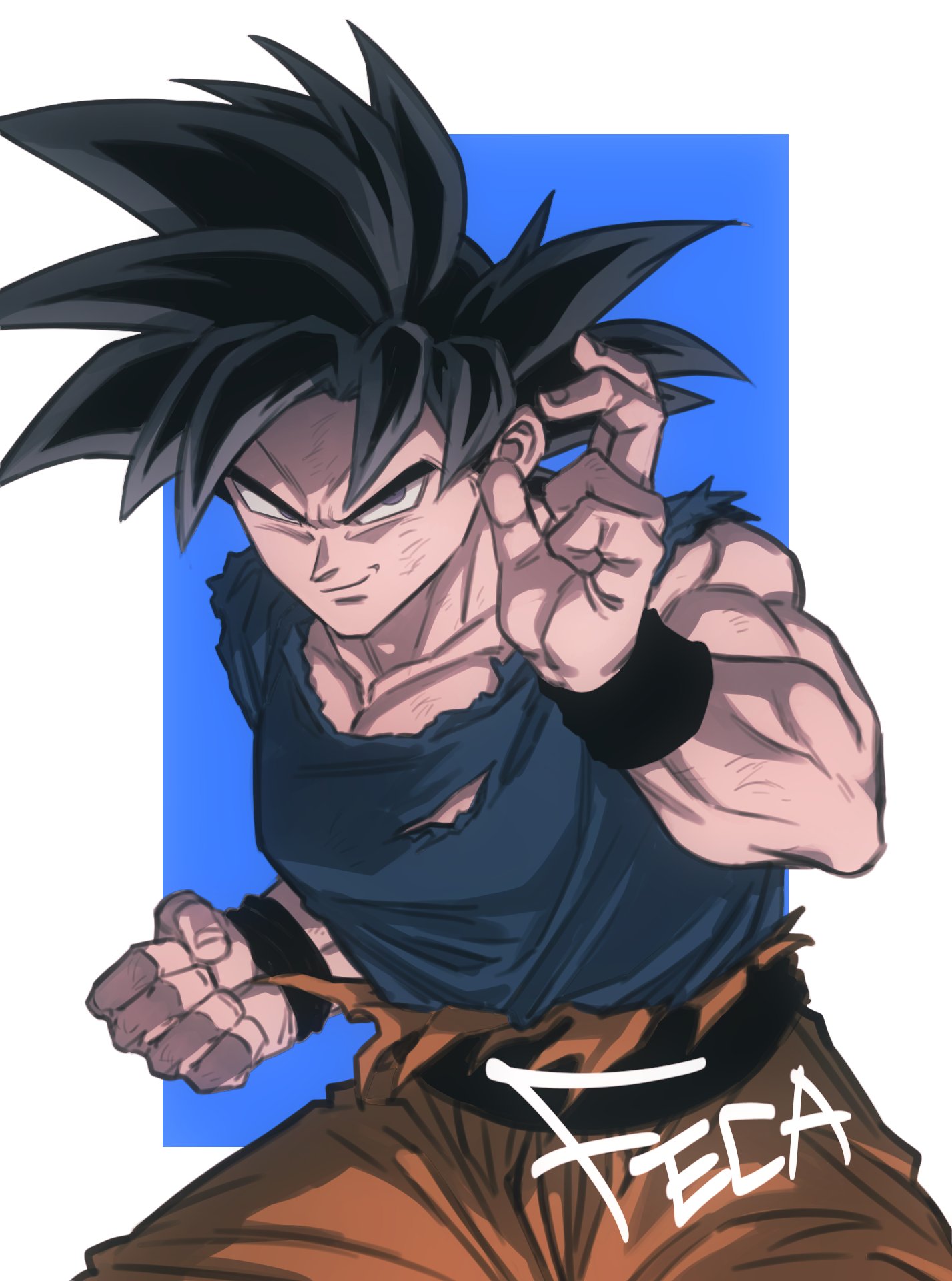 Safebooru - 1boy artist name belt black belt black hair blue shirt closed mouth dragon ball ...
