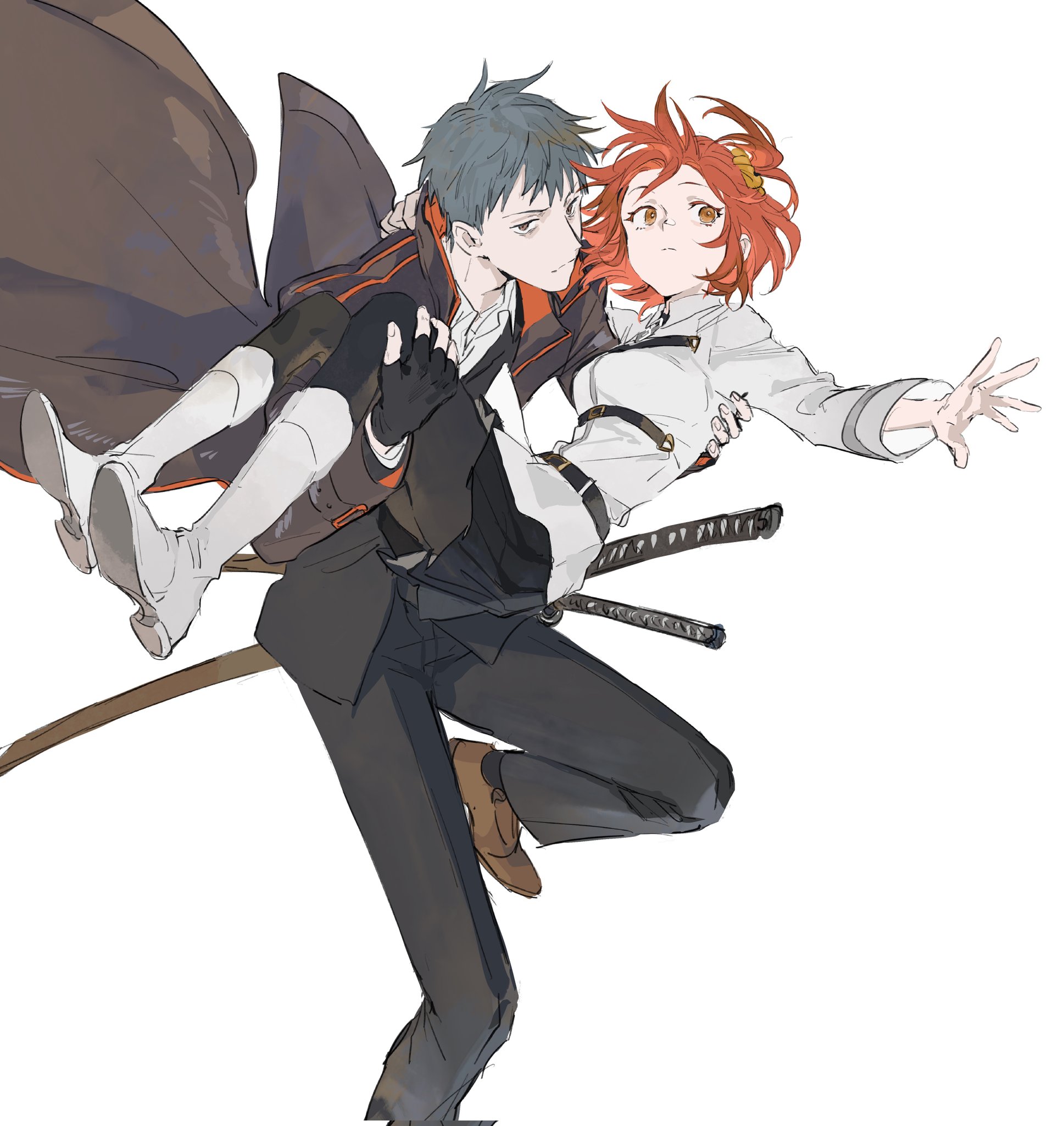 Safebooru - 1boy 1girl black coat black gloves black pantyhose black skirt black suit boots ...