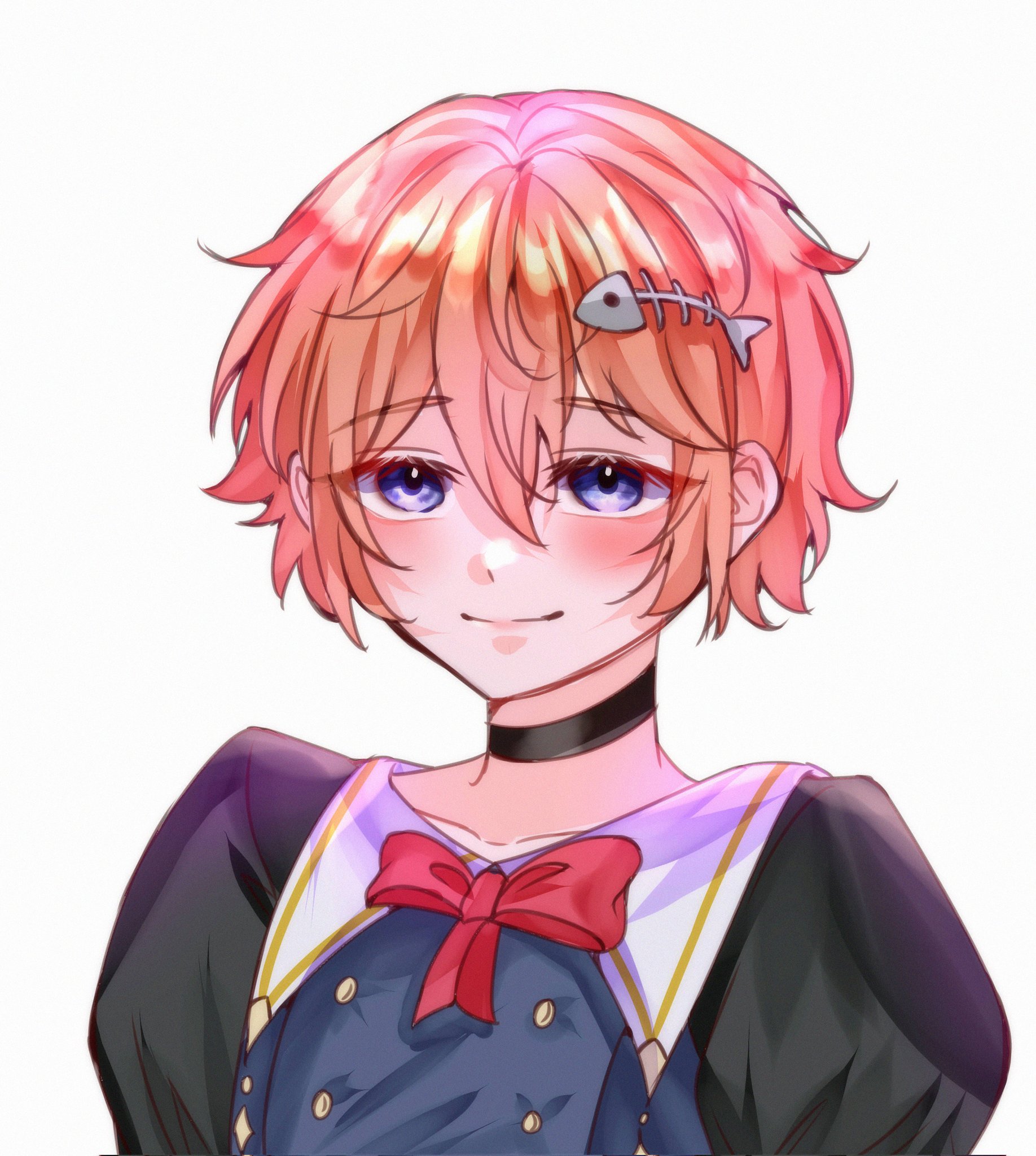 Safebooru 1girl Black Choker Black Sleeves Blue Dress Blue Eyes Blush