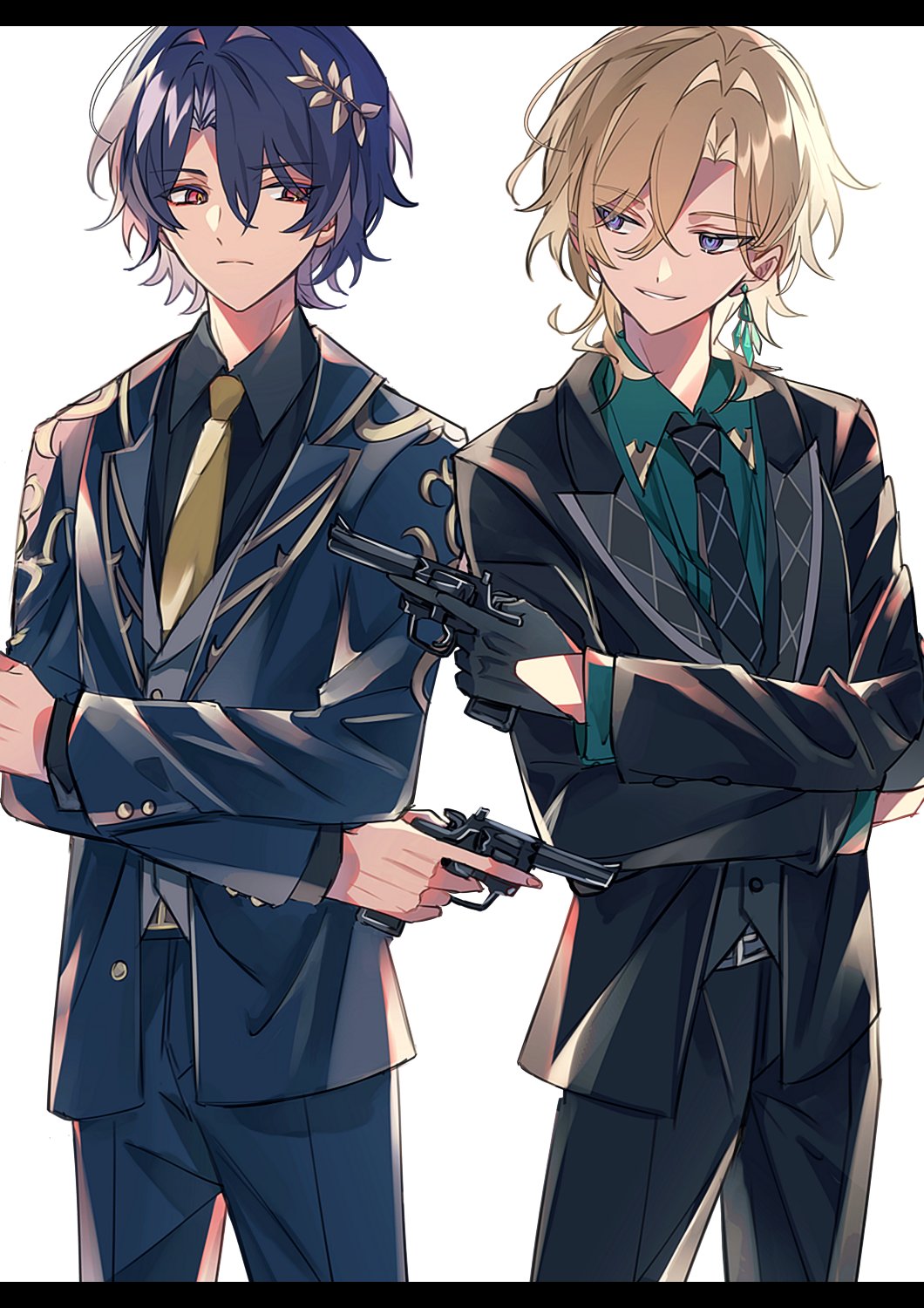 Safebooru - 2boys aqua shirt aventurine (honkai: star rail) black gloves black jacket black ...