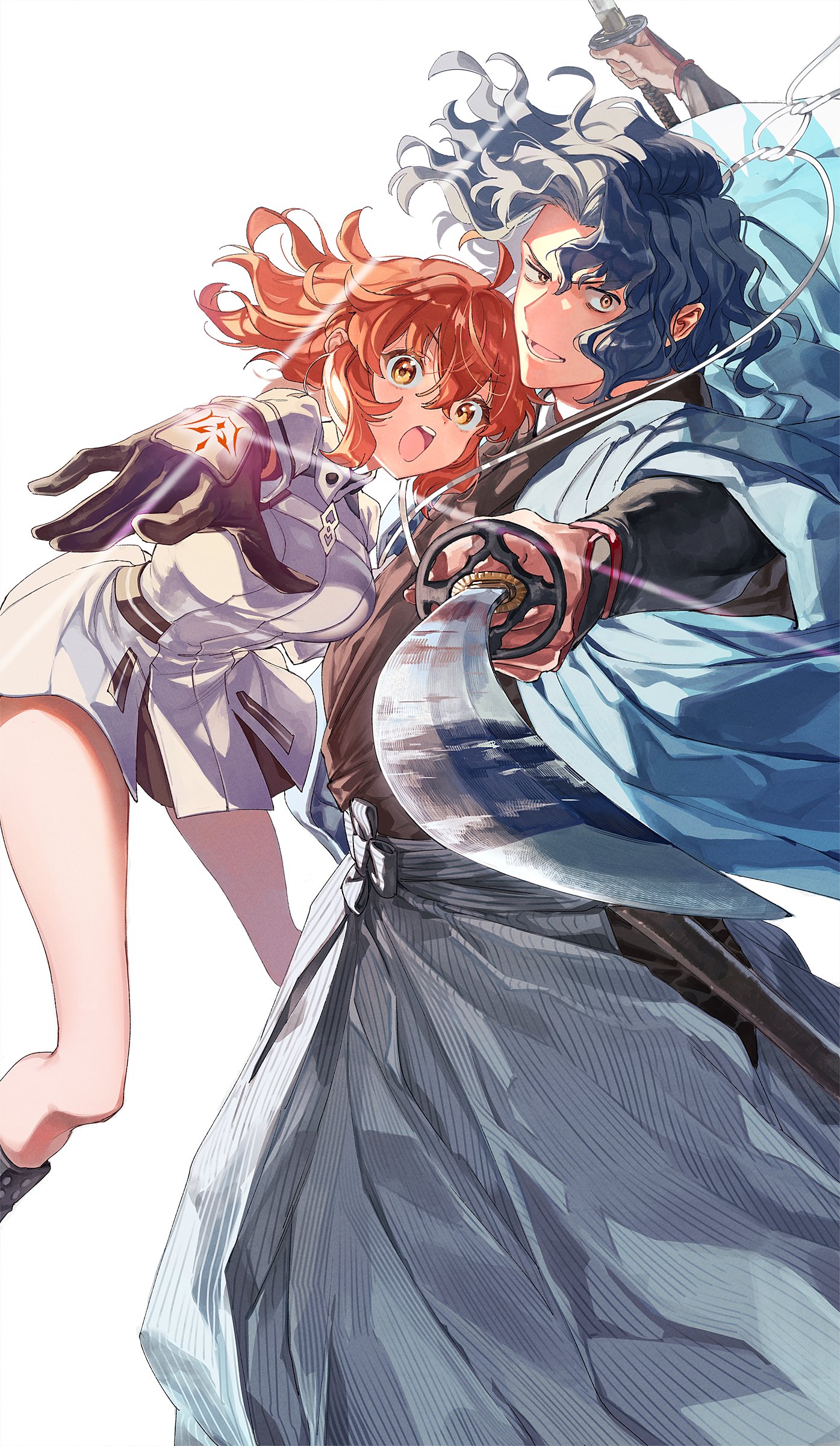 Safebooru - 1boy 1girl absurdres ahoge black gloves brown eyes command spell dress dual wielding ...