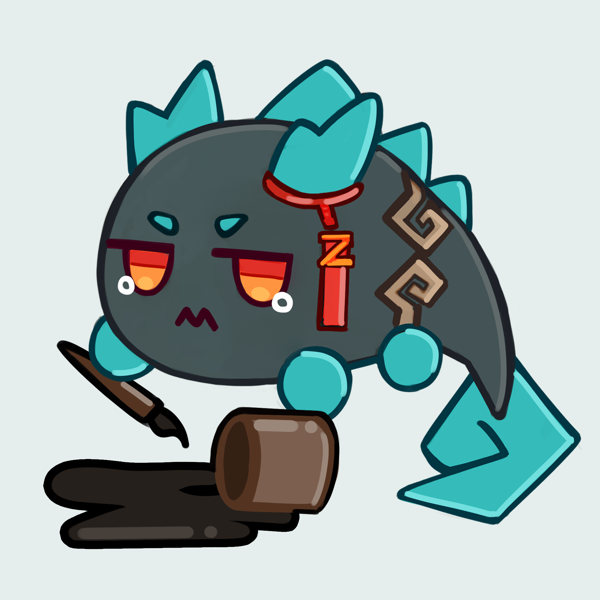 Safebooru - 1other arknights calligraphy brush chibi crying crying with ...