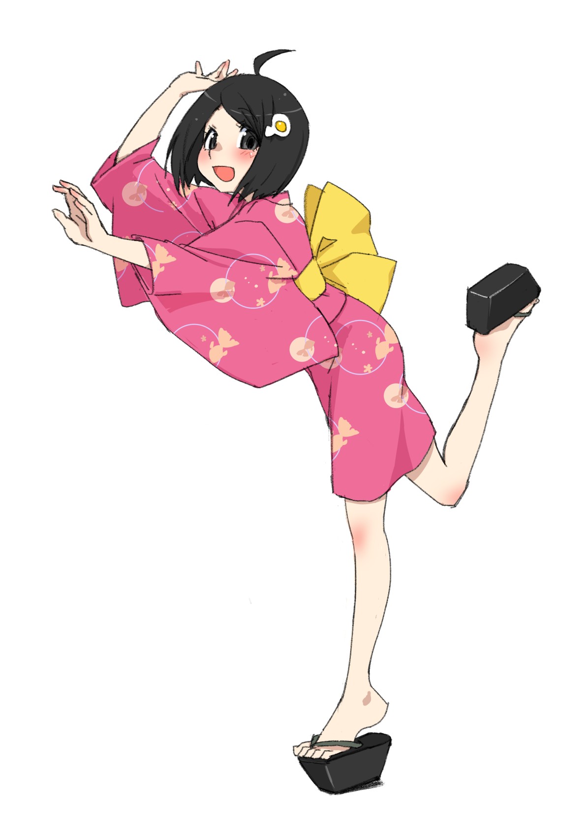 Safebooru - 1girl ahoge araragi tsukihi black eyes black hair blush egg hair ornament food ...