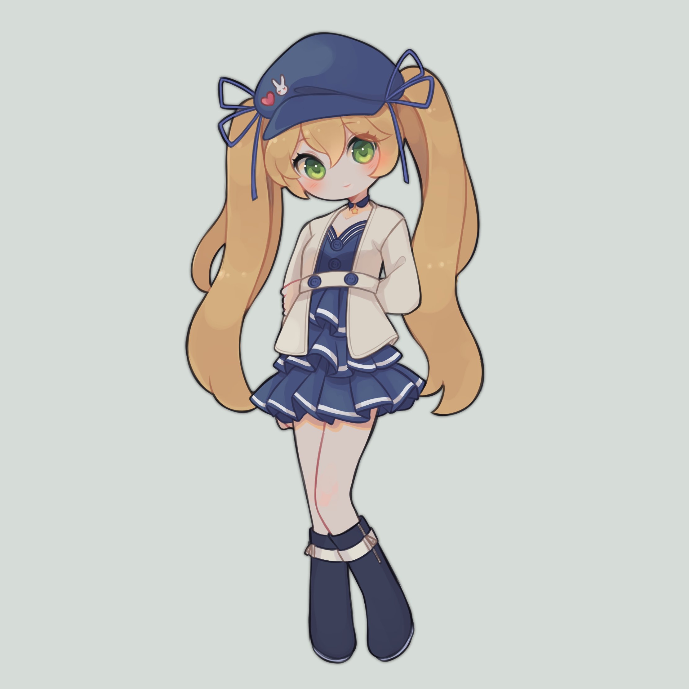 Safebooru - 1girl arms behind back blue dress blue footwear blue ...