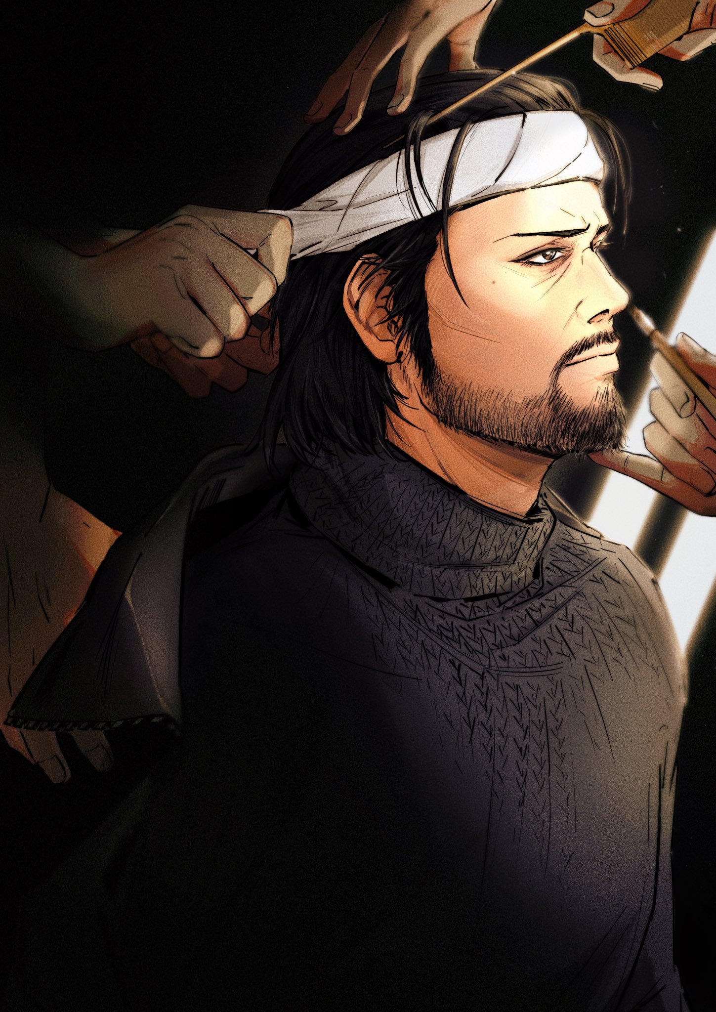 Safebooru - 1boy beard black background black eyes black hair black ...