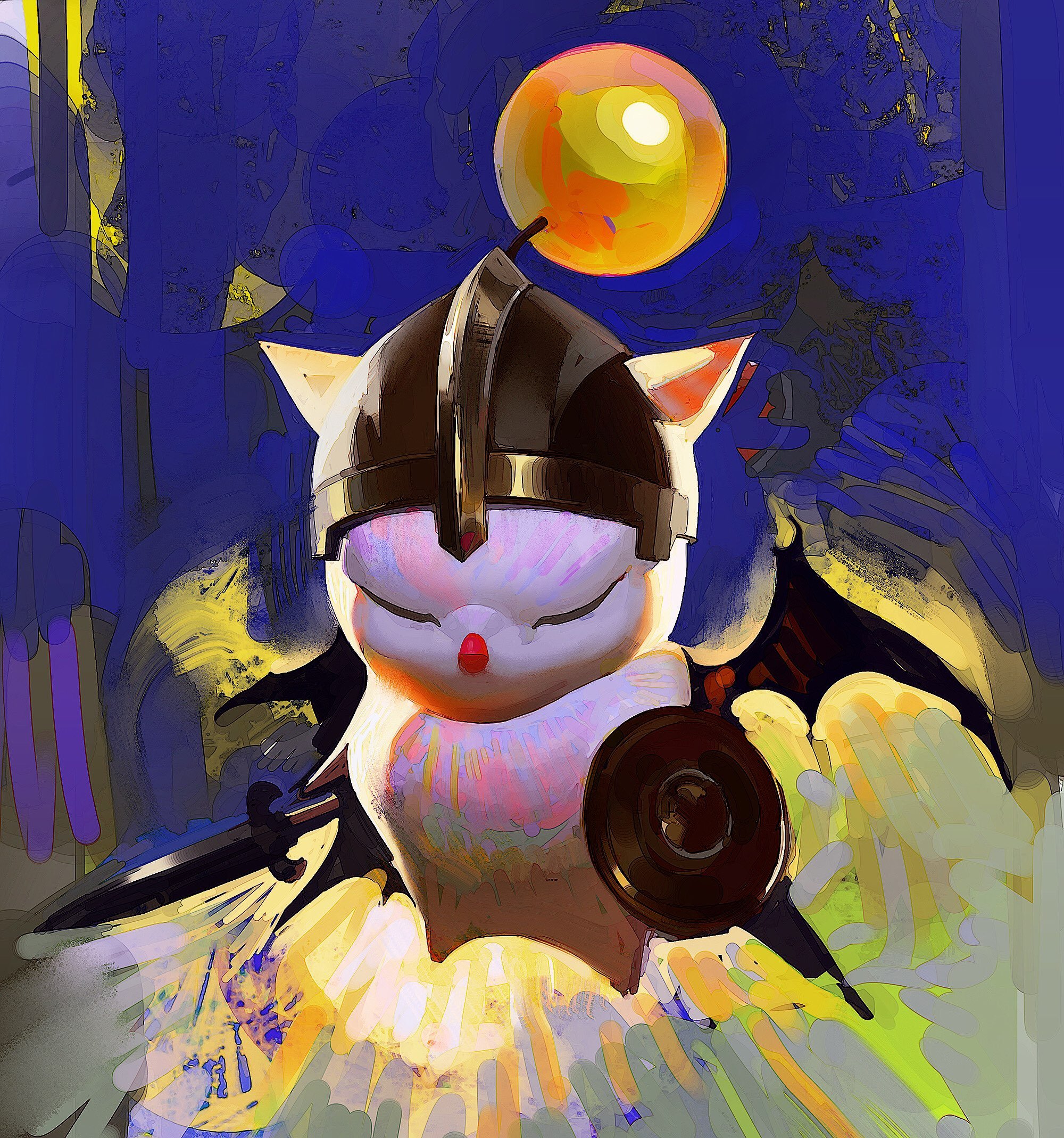 Safebooru - abstract background animal ears bat wings closed eyes ...