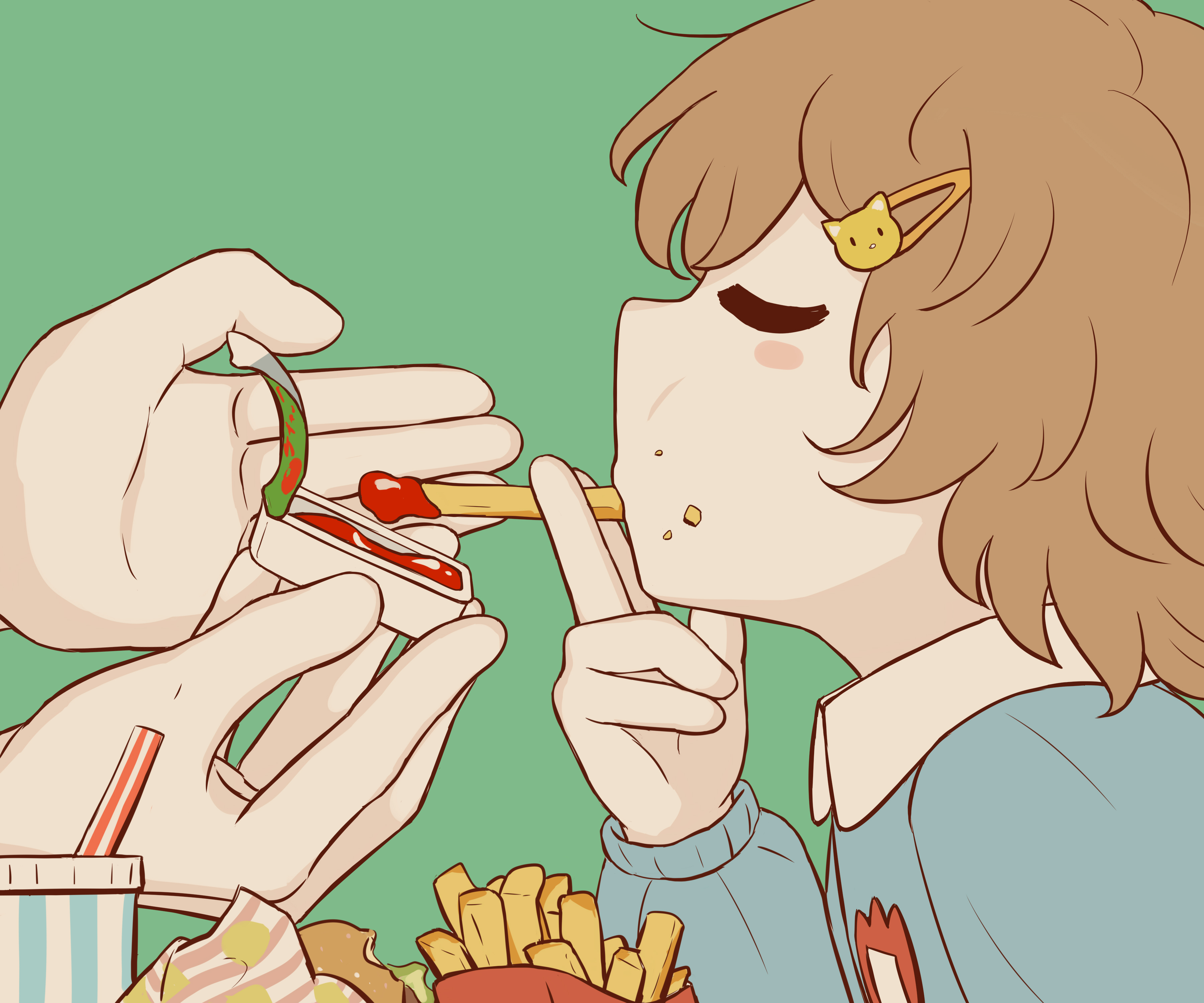 Safebooru - 1girl 1other absurdres ambiguous gender avogado6 blue shirt ...