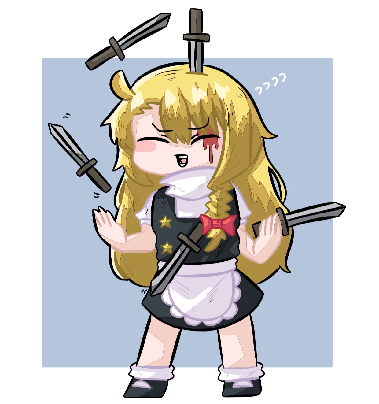 Safebooru - 1girl ahoge apron black footwear black skirt black vest blonde hair blood blood on ...