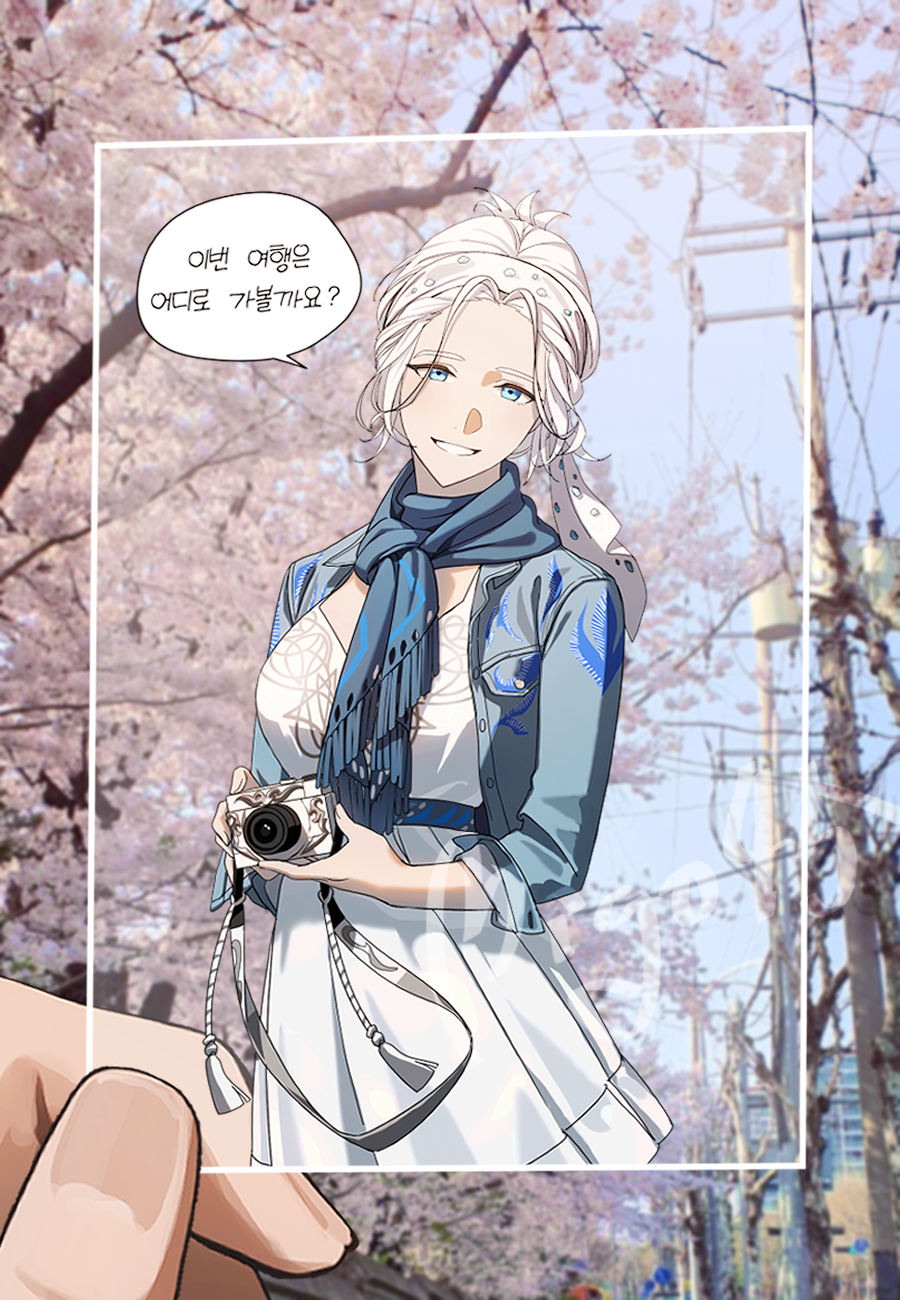 Safebooru - 1girl 1other alternate costume blue eyes blue jacket blue ...