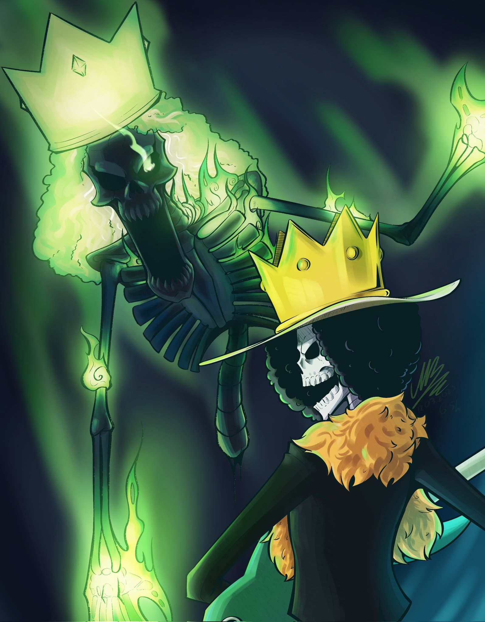 Safebooru - 1boy afro black hair brook (one piece) commentary crown hat ...