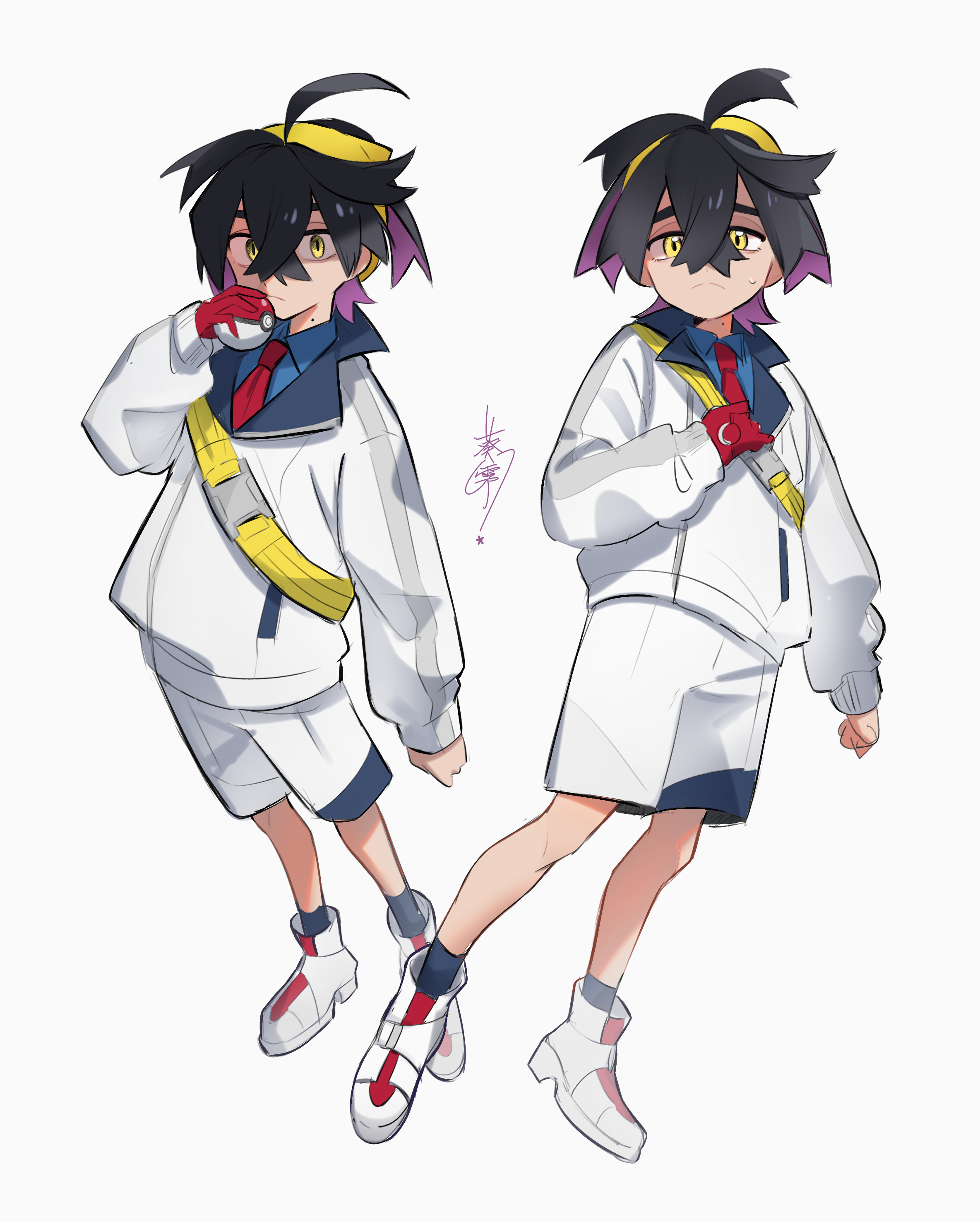 Safebooru - 1boy absurdres black hair blue shirt closed mouth collared shirt colored inner hair ...