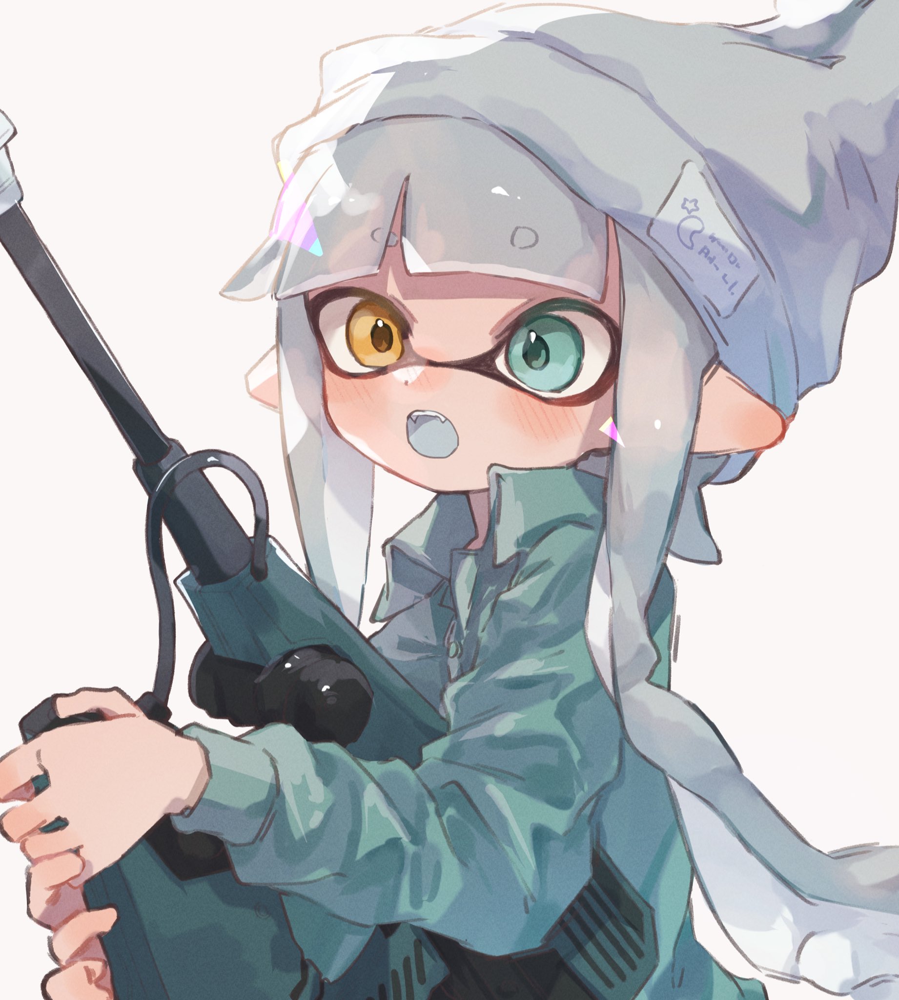 Safebooru - 1girl :o aqua eyes beanie commentary green jacket grey hair ...
