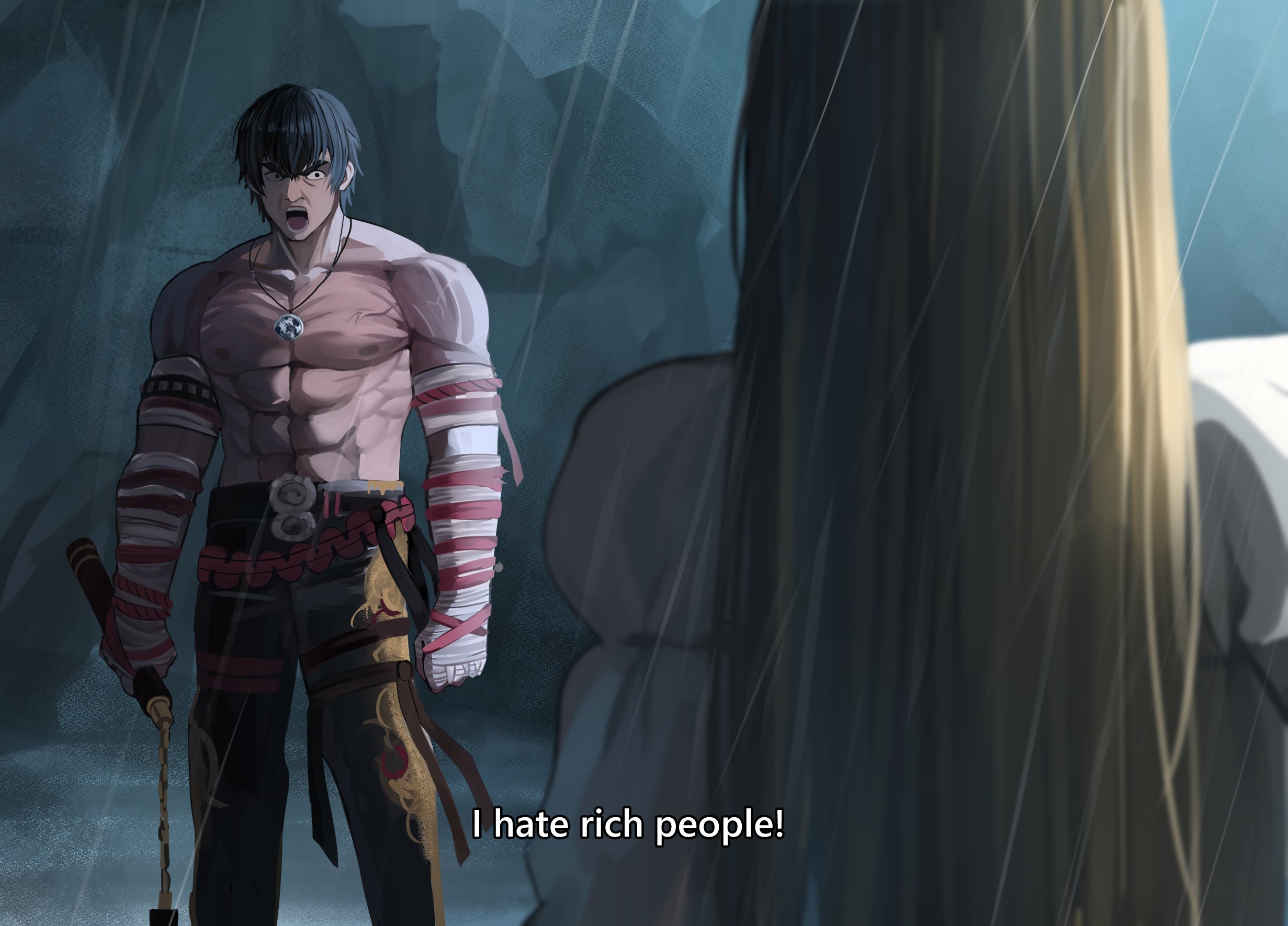 Safebooru - 1boy 1girl abs bandaged arm bandaged hand bandages black ...