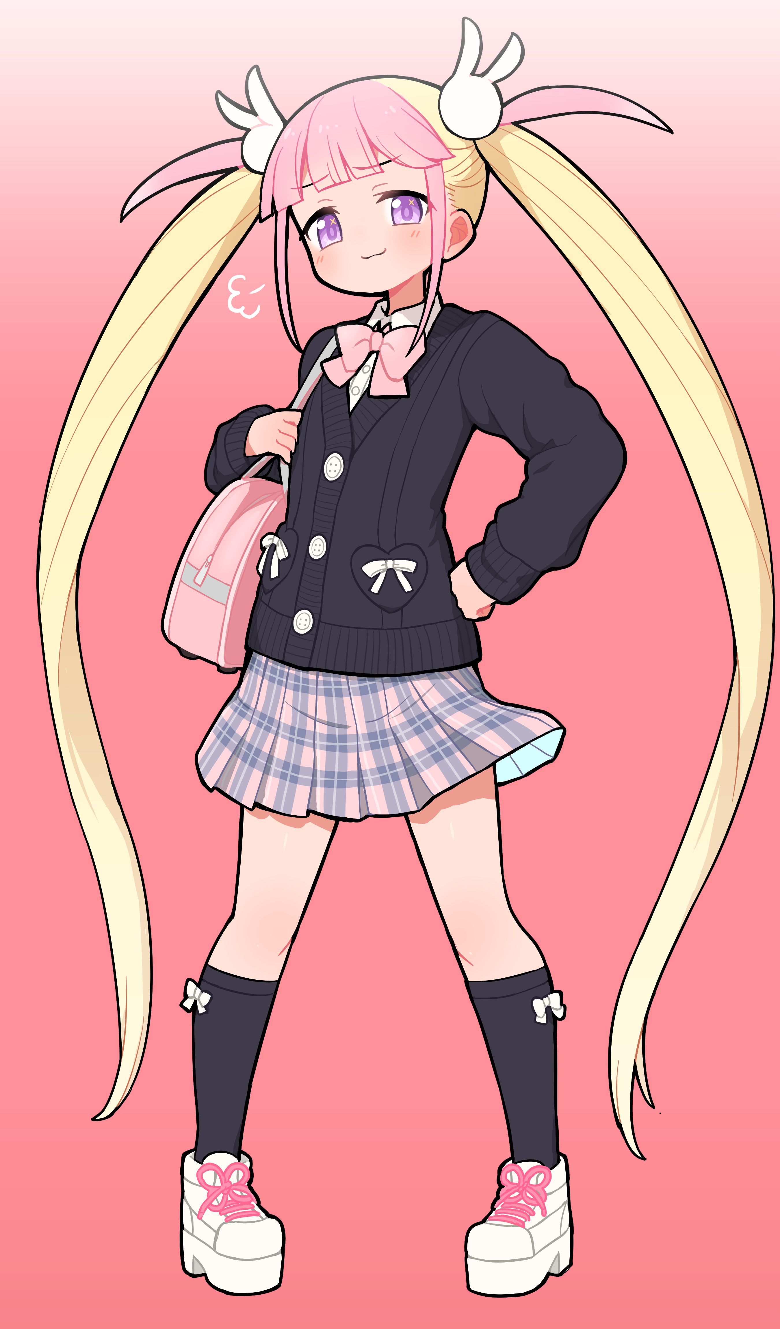 Safebooru - 1girl :3 absurdres bag black cardigan black socks blonde ...