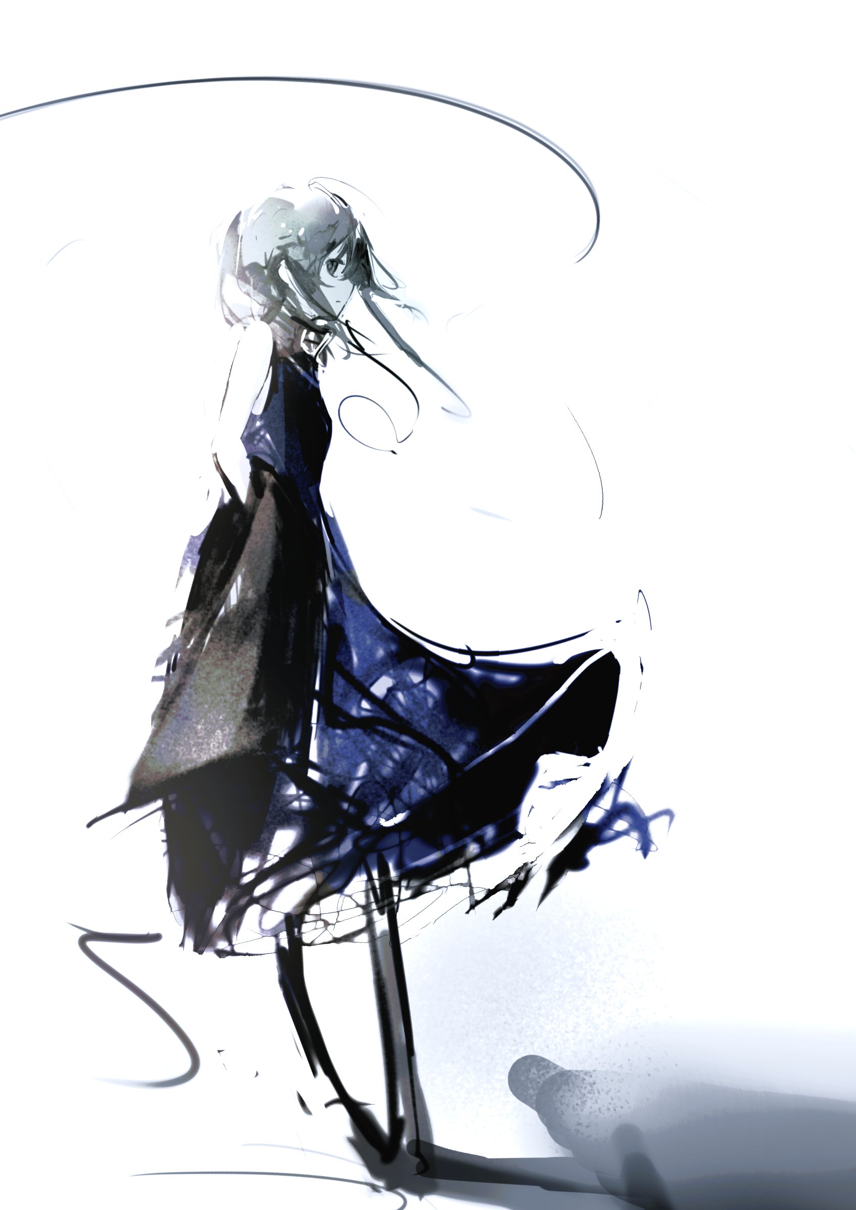 Safebooru 1girl Abstract Blue Dress Dress Full Body Grey Hair Grey 4938