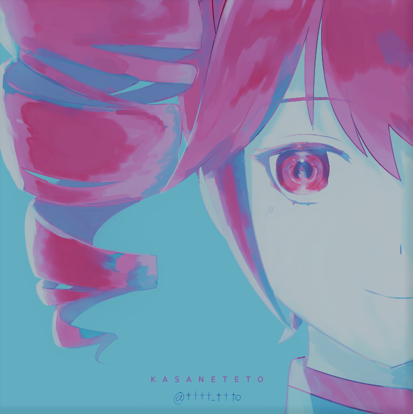 Safebooru - 1girl blue background close-up drill hair kasane teto pink ...