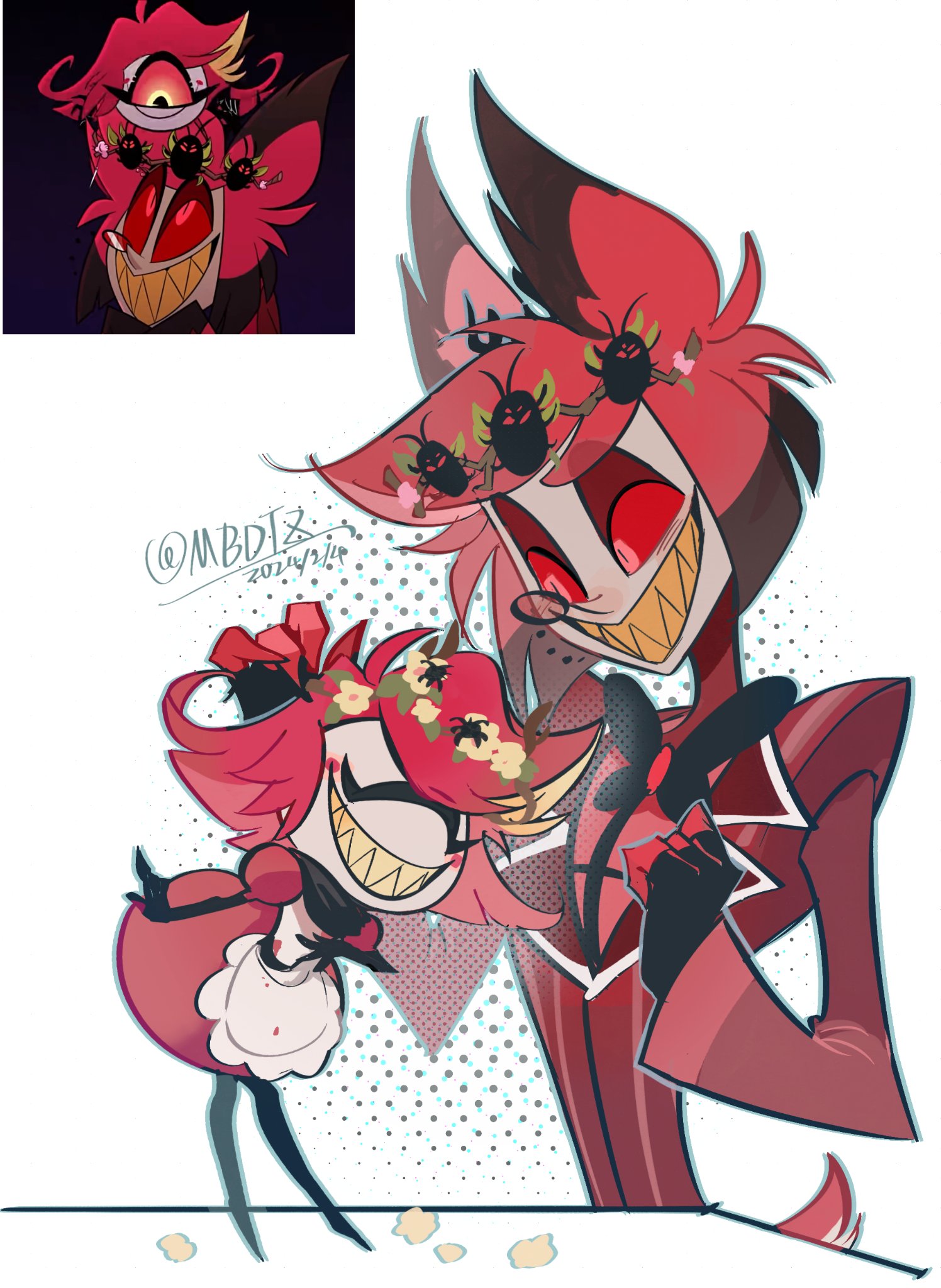 Safebooru - 1boy 1girl ^ ^ alastor (hazbin hotel) animal ears antlers ...