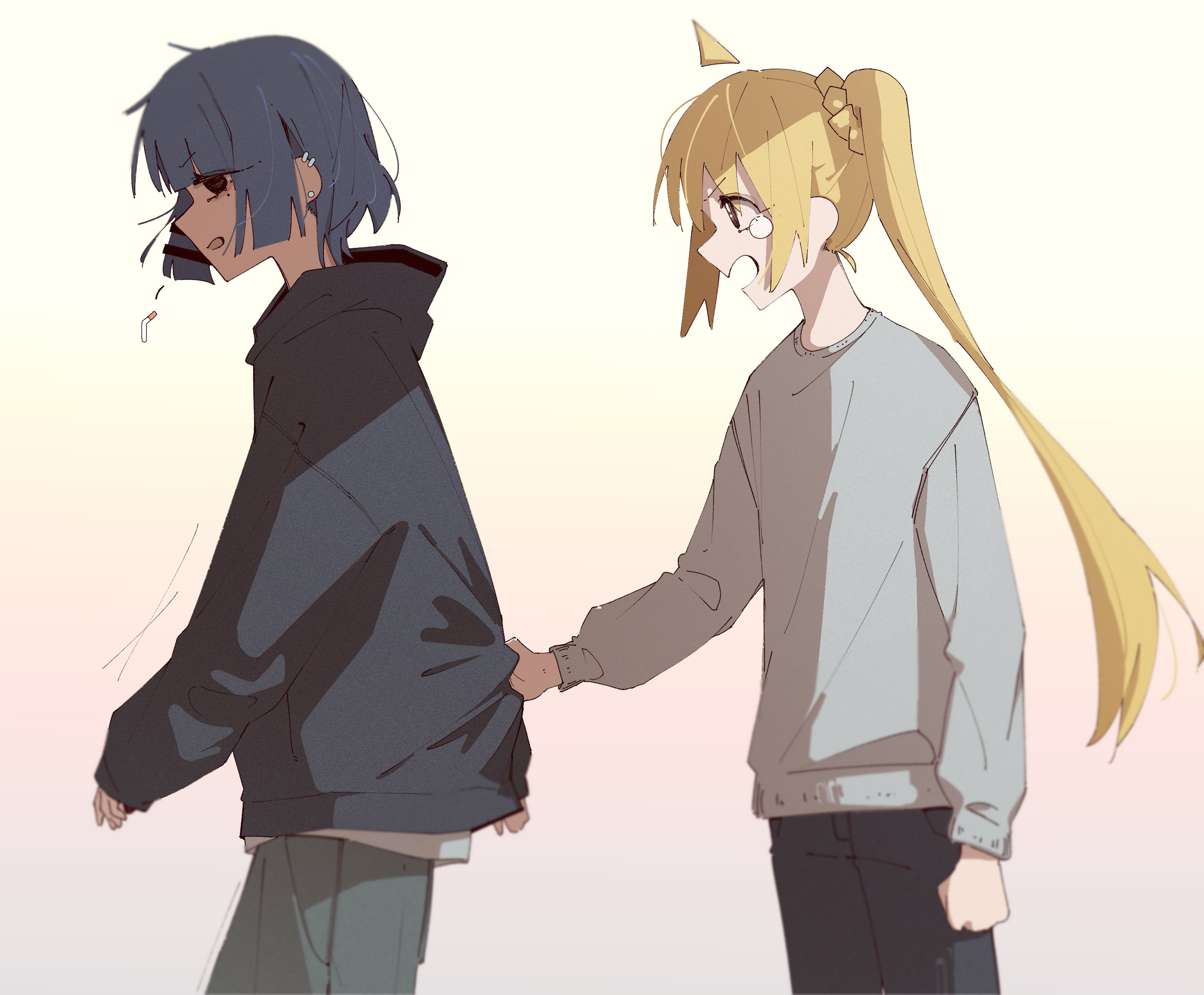 Safebooru - 2girls absurdres ahoge blonde hair blue hair bocchi the rock! cigarette detached ...