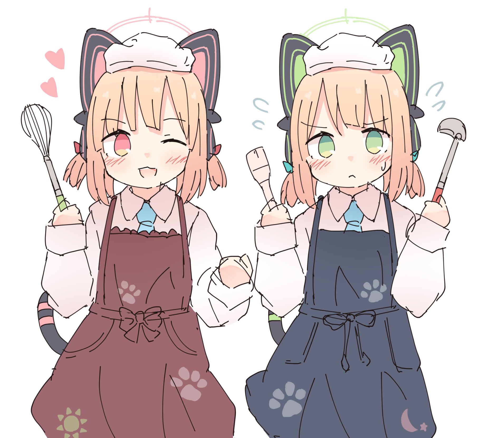 Safebooru - 2girls alternate costume animal ear headphones animal ears apron blonde hair blue ...