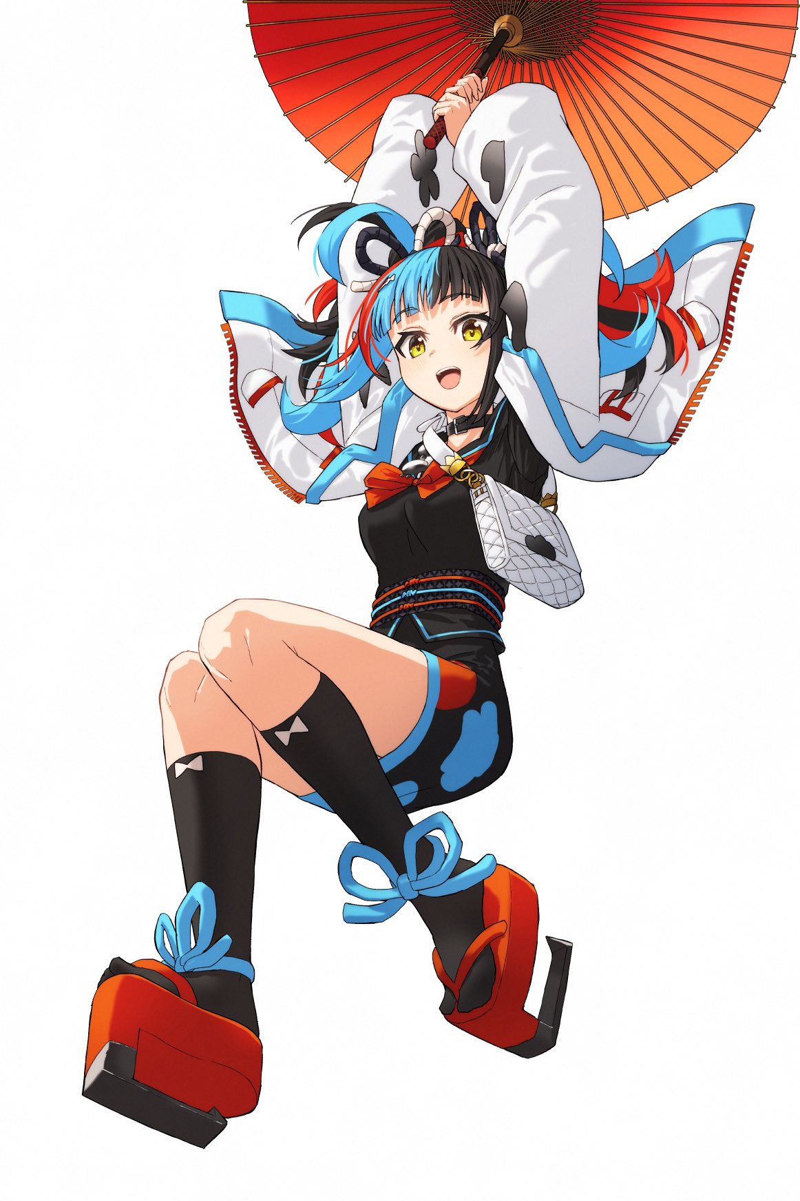 Safebooru - 1girl arms up bag black collar black hair black socks blue hair collar fate/grand ...