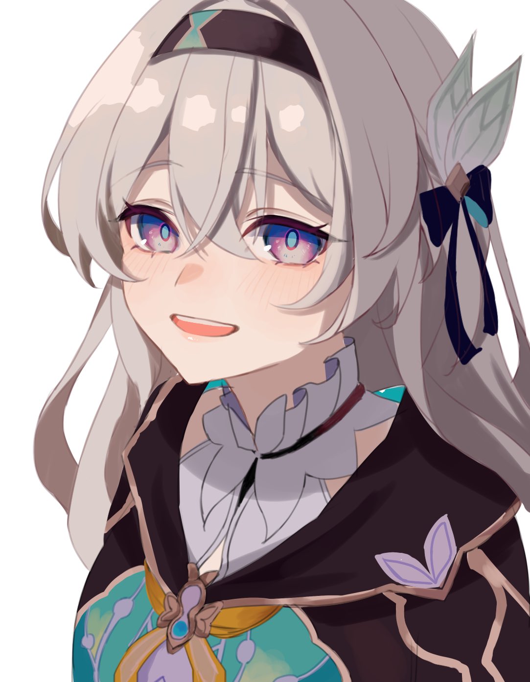 Safebooru - 1girl :d black hairband black jacket black ribbon blue eyes blue pupils blush bow ...