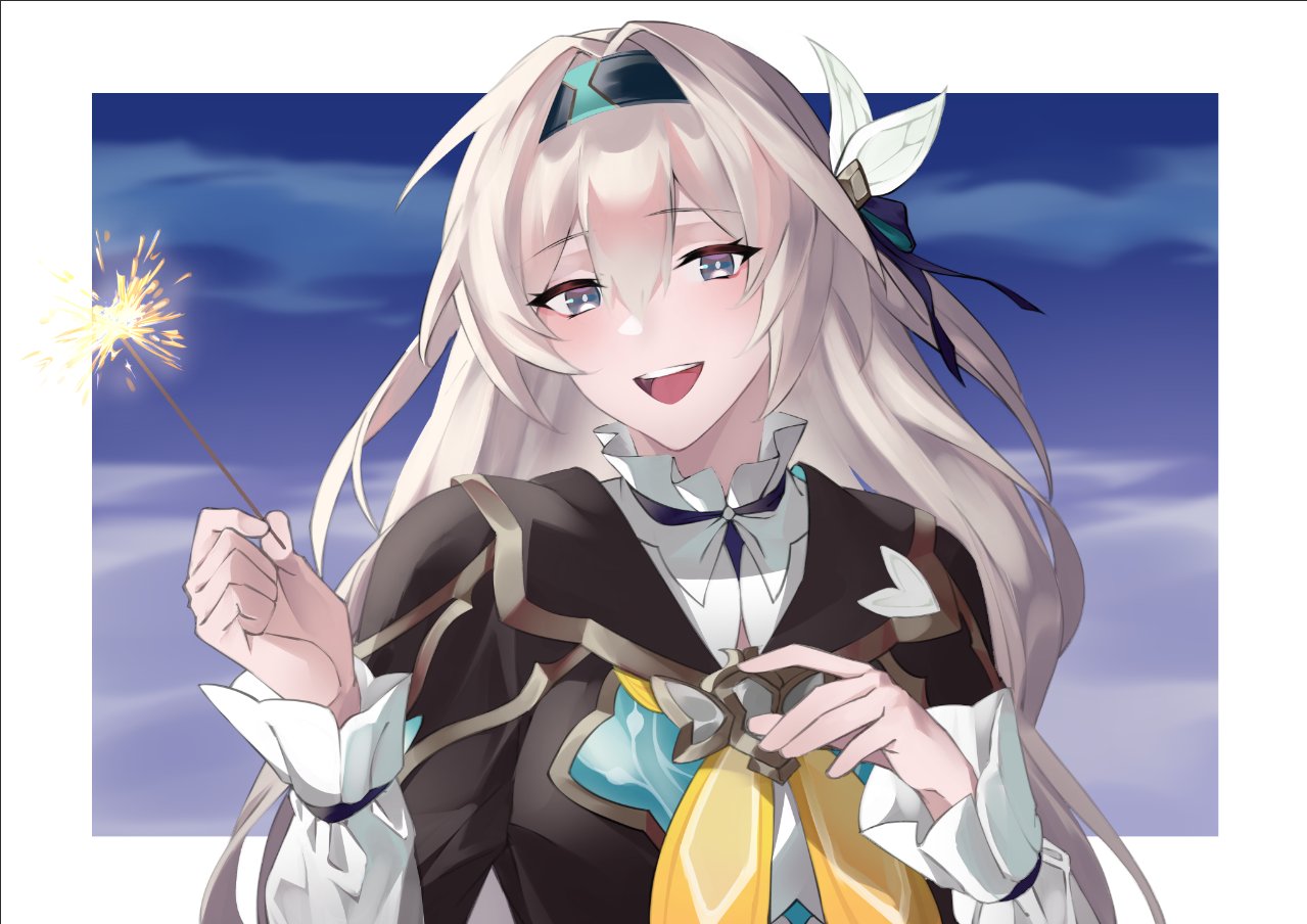 Safebooru - 1girl :d aapdom black hairband black jacket blue eyes blue ribbon bow collared shirt ...