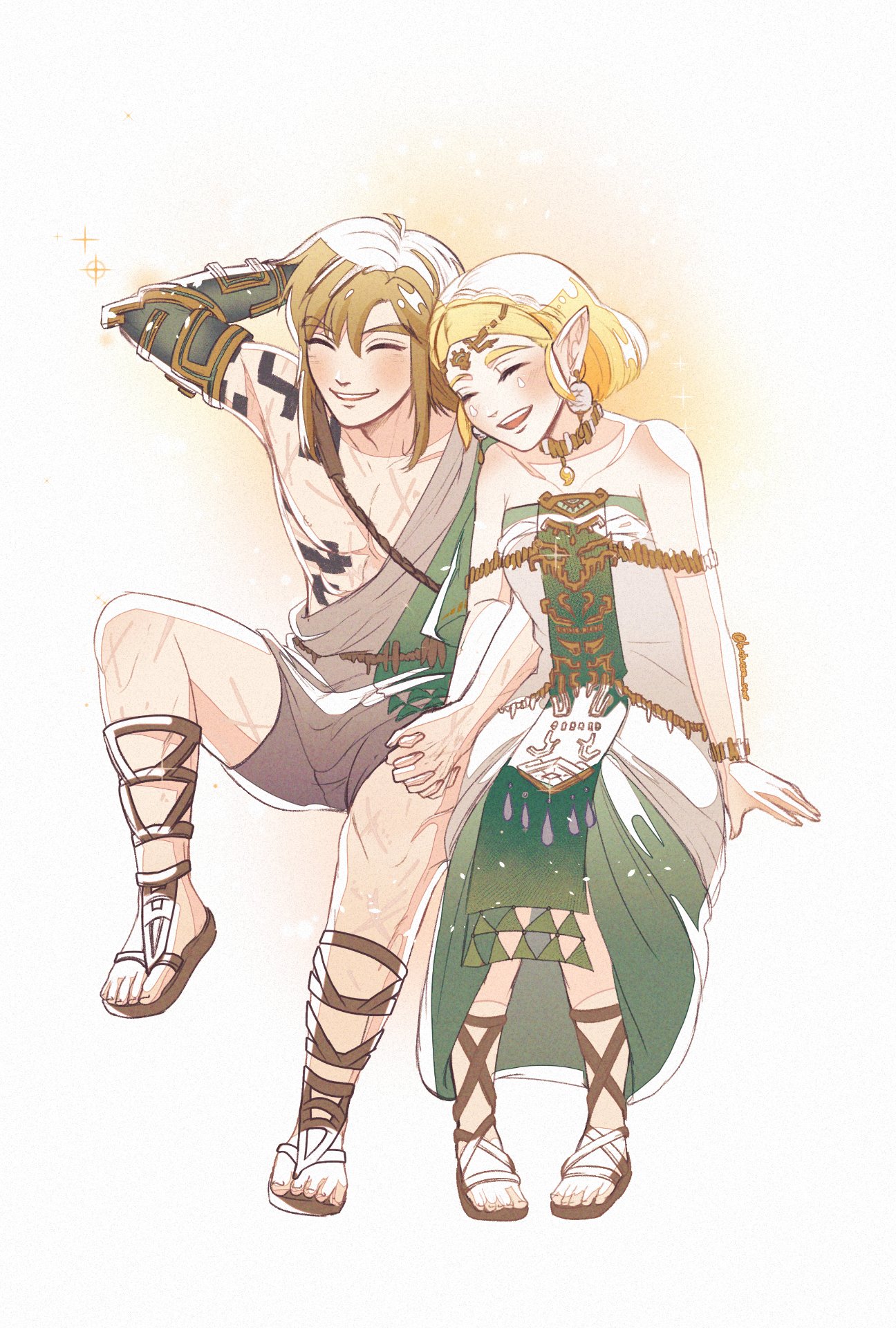 Safebooru - 1boy 1girl arm behind head bare shoulders battle scarred ...