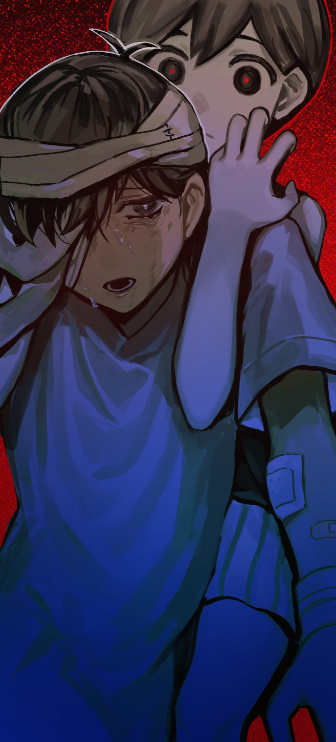 Safebooru - 2boys antenna hair bandage over one eye bandages bandaid bandaid on arm black eyes ...