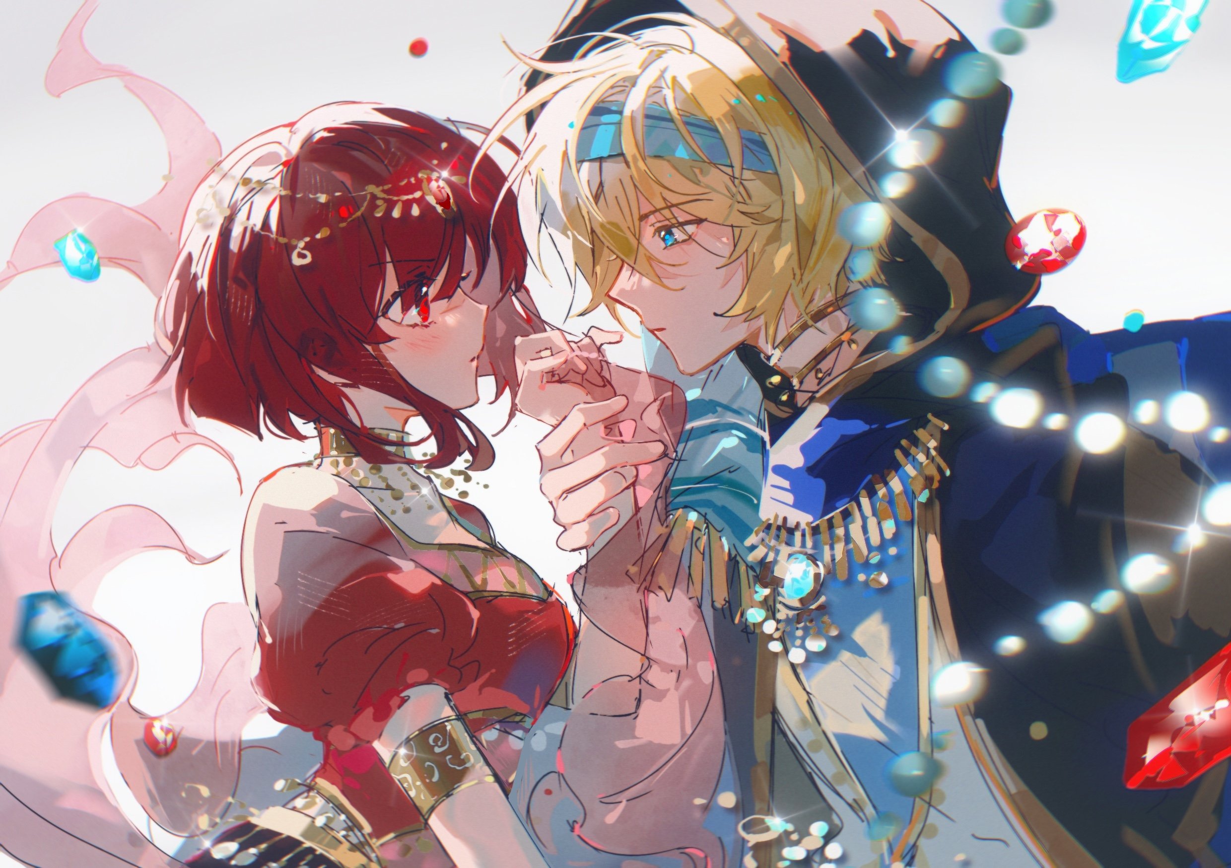 Safebooru - 1boy 1girl arima kana blonde hair blue eyes blue shirt bob cut happy valentine ...