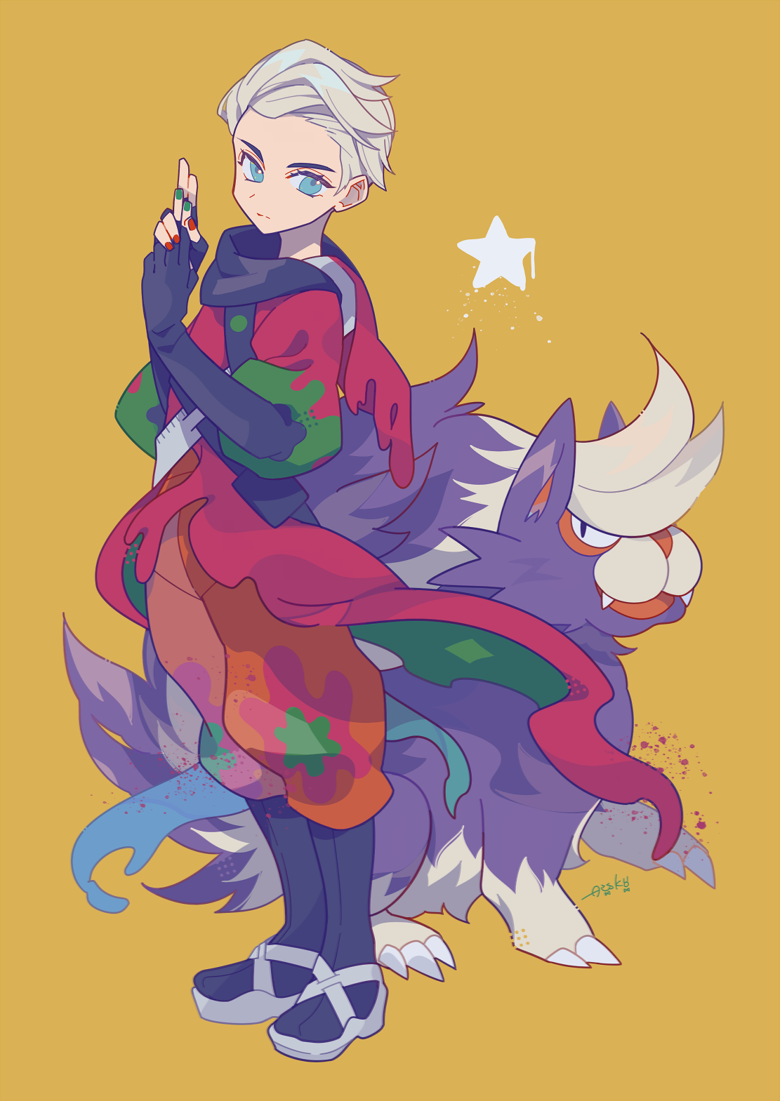 Safebooru - 1boy 1other atticus (pokemon) auko black footwear blue eyes ...