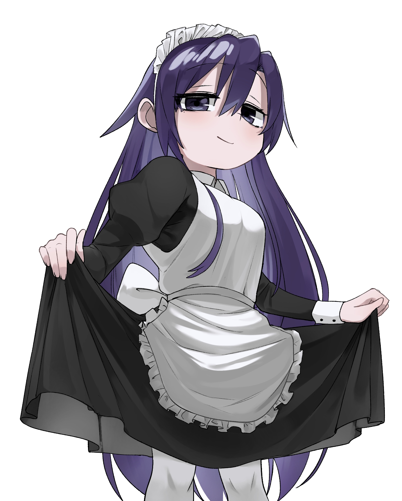 Safebooru - 1girl apron black dress closed mouth curtsey dress fusuma (suwaru boom) goshiki ...