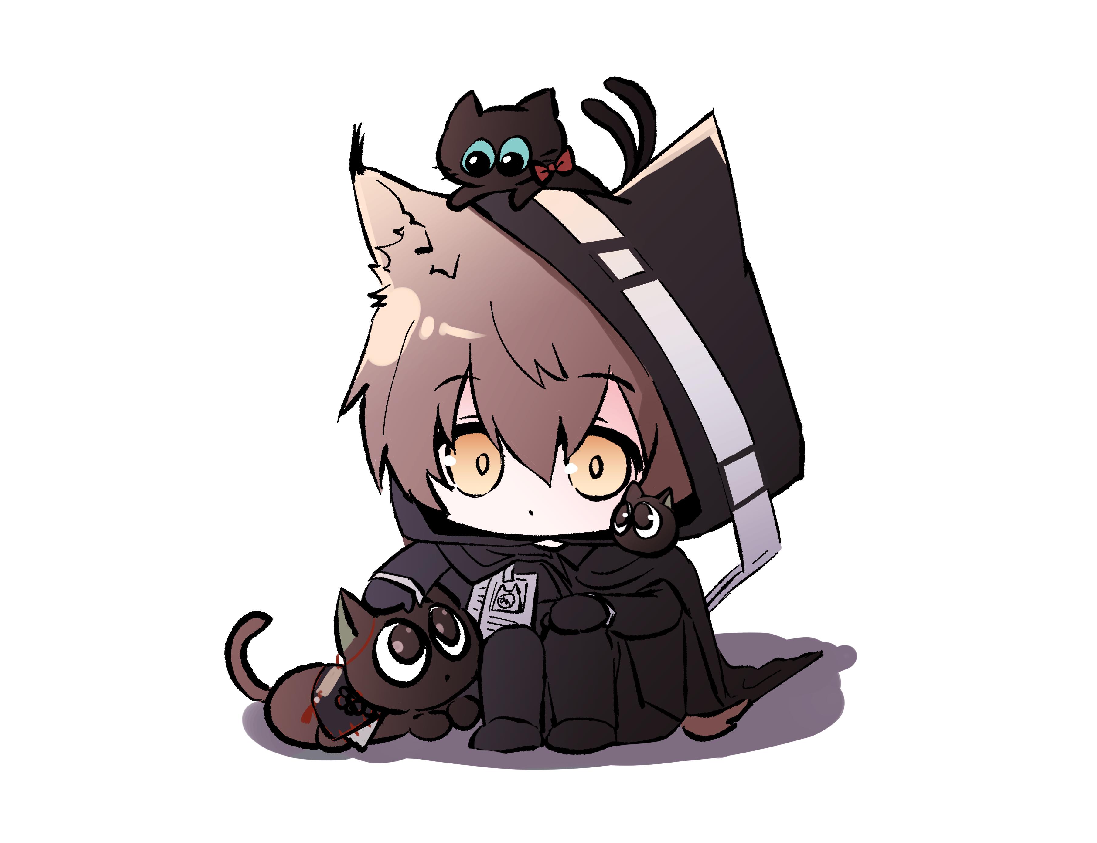 Safebooru - 1boy absurdres animal ears animal on head arknights black cat black footwear black ...