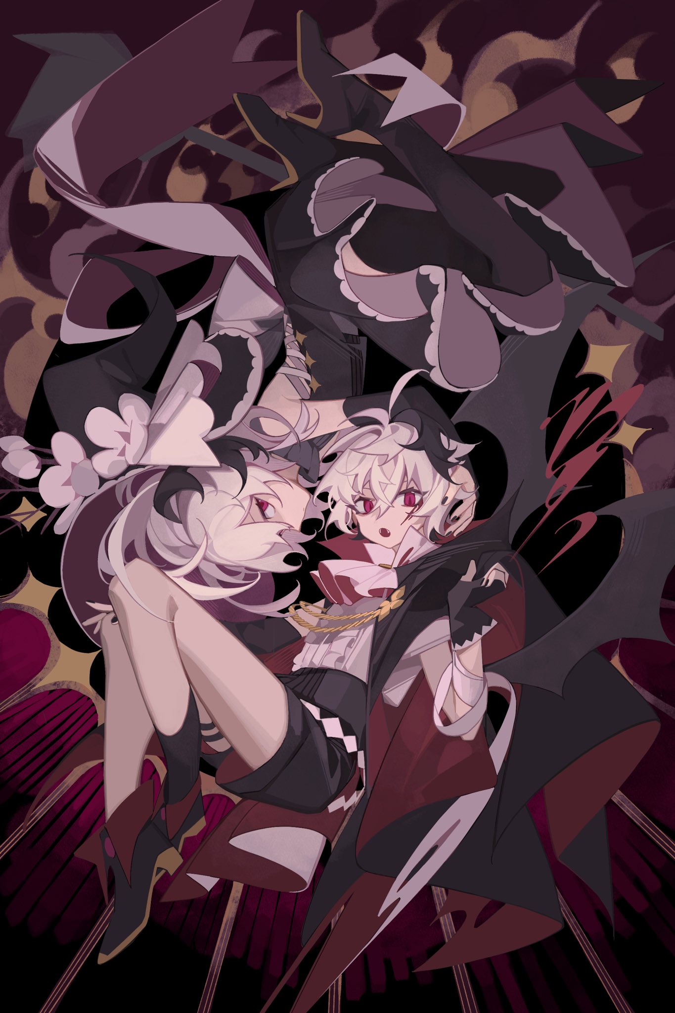 Safebooru - 2girls alternate costume alternate eye color ankle boots antenna hair ascot bandaged ...