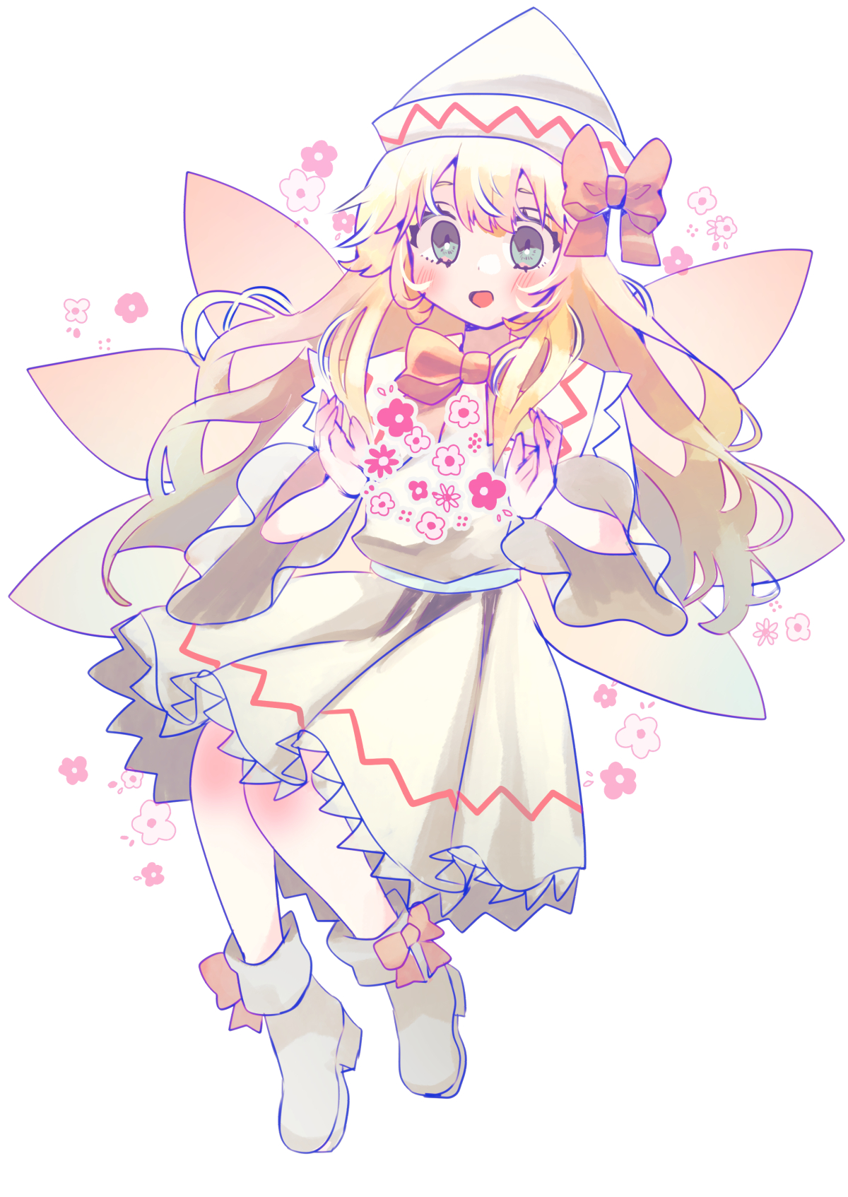 Safebooru - 1girl blonde hair blue eyes blush capelet culotte (hosenrock) dress fairy fairy ...