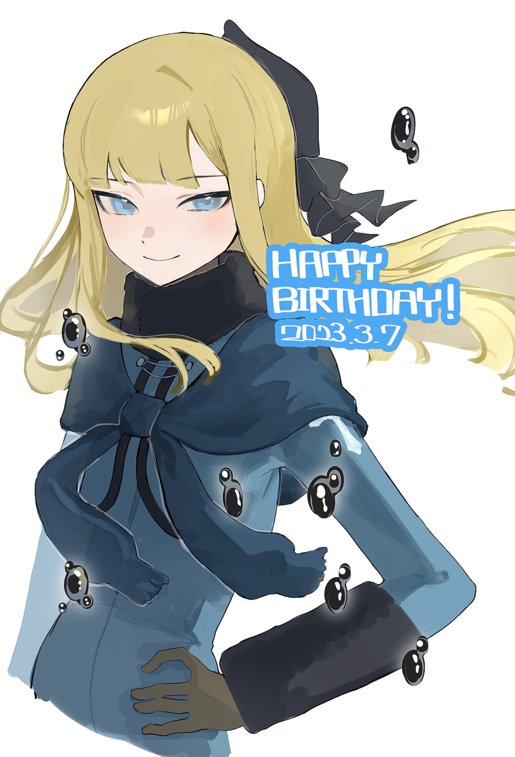 Safebooru - 1girl absurdres black ribbon blonde hair blue coat blue eyes closed mouth coat ...