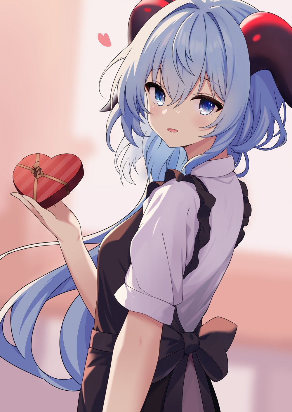 Safebooru 1girl Ahoge Apron Black Apron Blue Eyes Blue Hair Blush