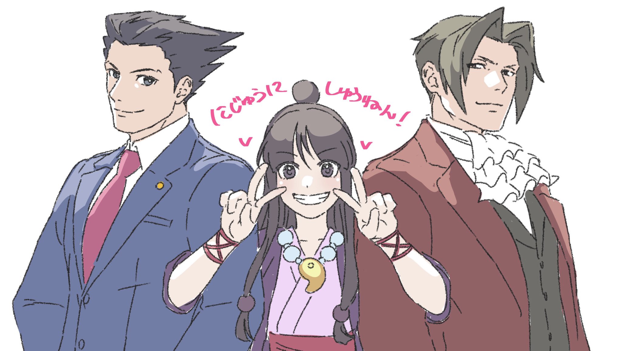 Safebooru - 1girl 2boys ace attorney ascot black eyes black hair black vest blue jacket closed ...