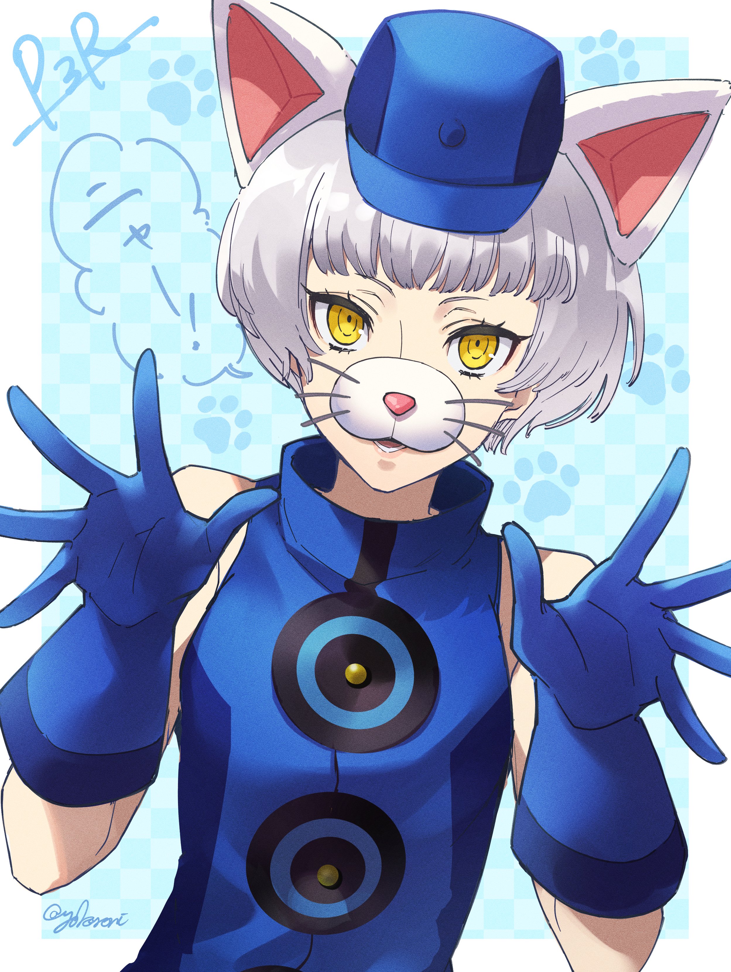 Safebooru - 1girl absurdres animal ears bare shoulders blue dress blue gloves blue headwear ...
