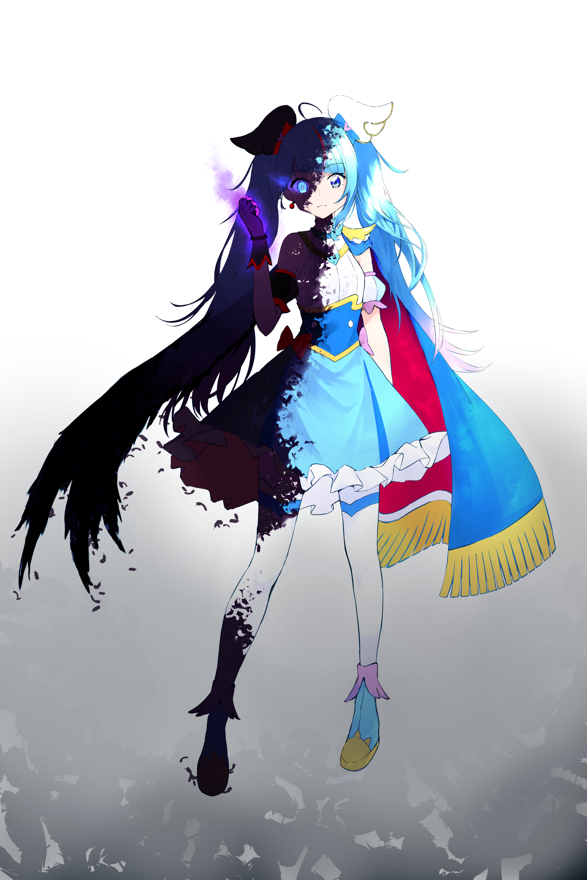 Safebooru - 1girl absurdres ahoge black hair blue cape blue hair blue skirt cape corruption cure ...